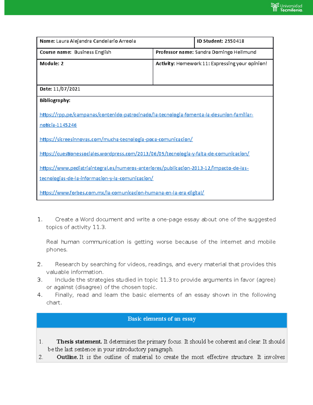 Homework 11, Topic 11 Objectives and Results - Name : Laura Alejandra ...