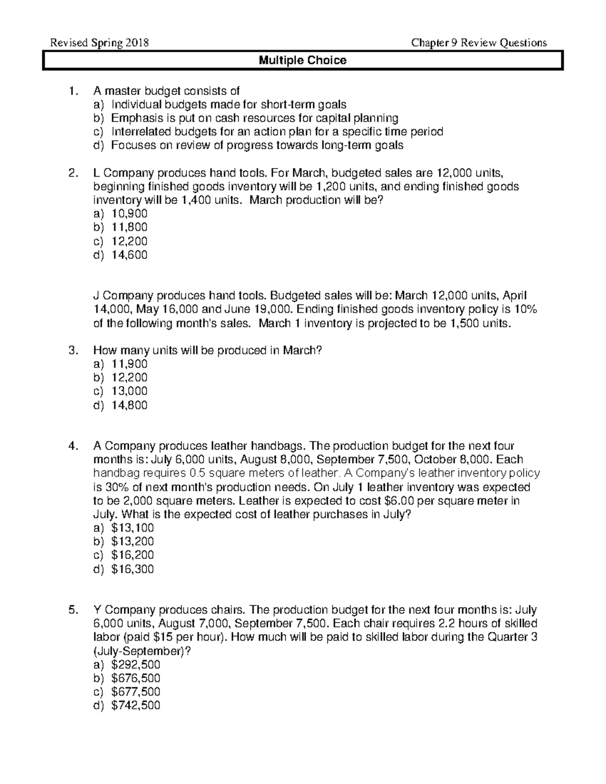 Financial Management 1a Questions and Answers - Multiple Choice A ...