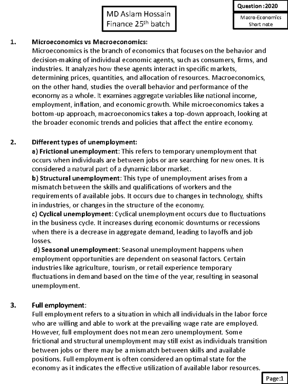 Macro-Economics Shortnote all - Macro-Economics Short note 1 ...