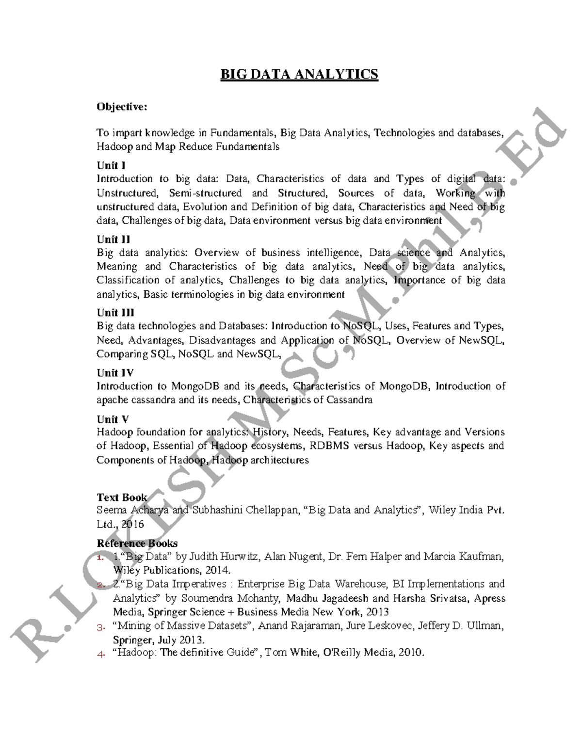 BIG DATA Analytics-1 - big dazta notes - BIG DATA ANALYTICS Objective ...