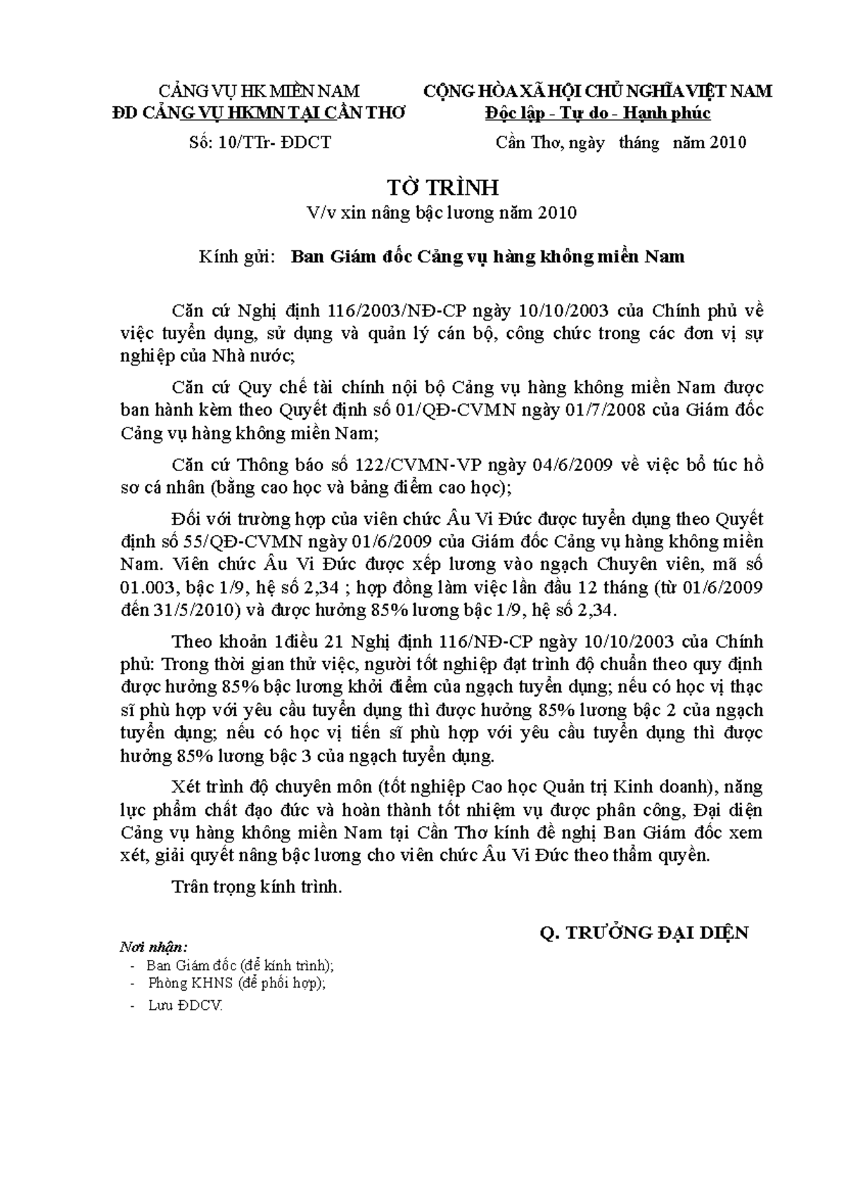 To trinh nang bac luong - CẢNG VỤ HK MIỀN NAM ĐD CẢNG VỤ HKMN TẠI CẦN ...