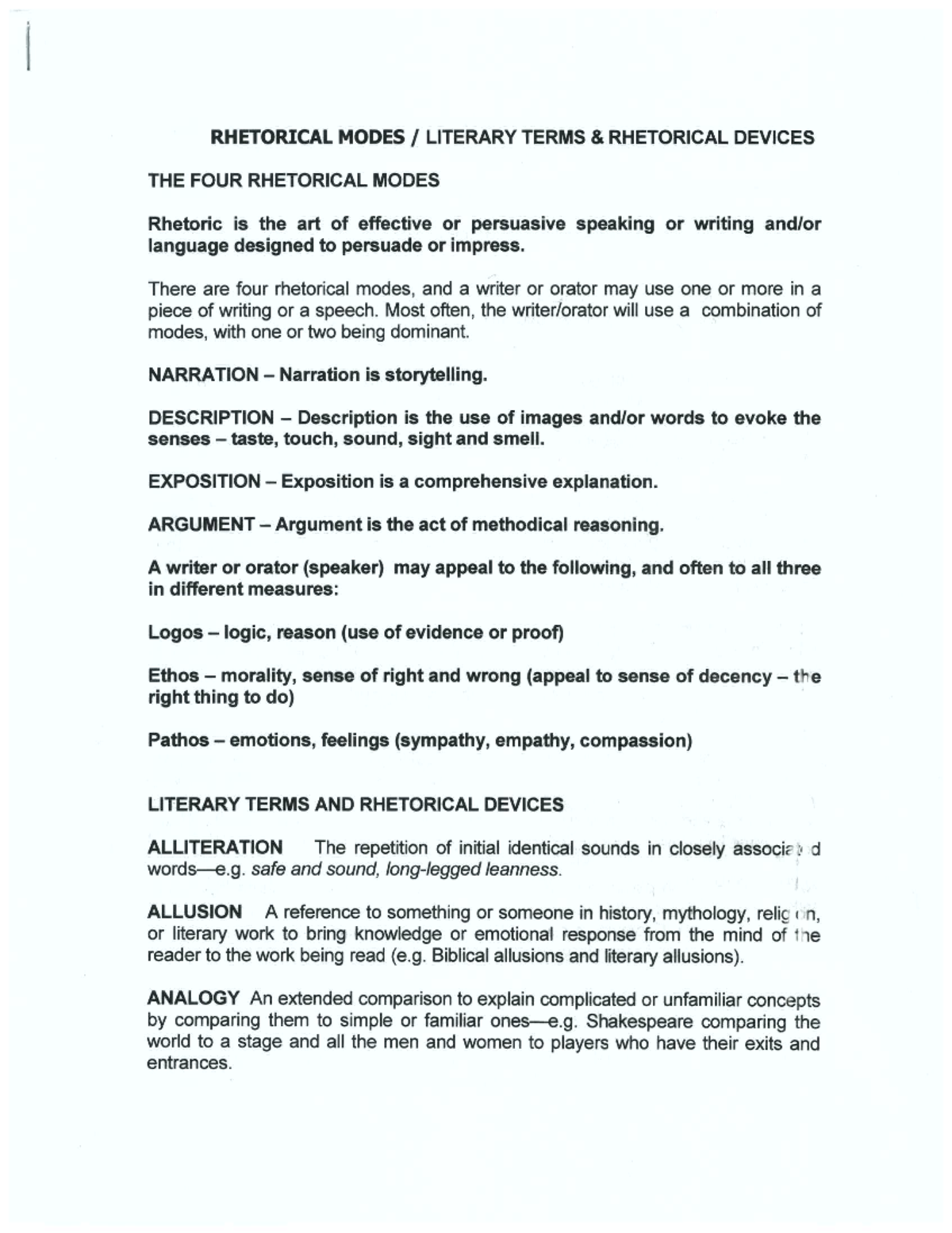 Rhetorical Modes - COMM171 - Studocu