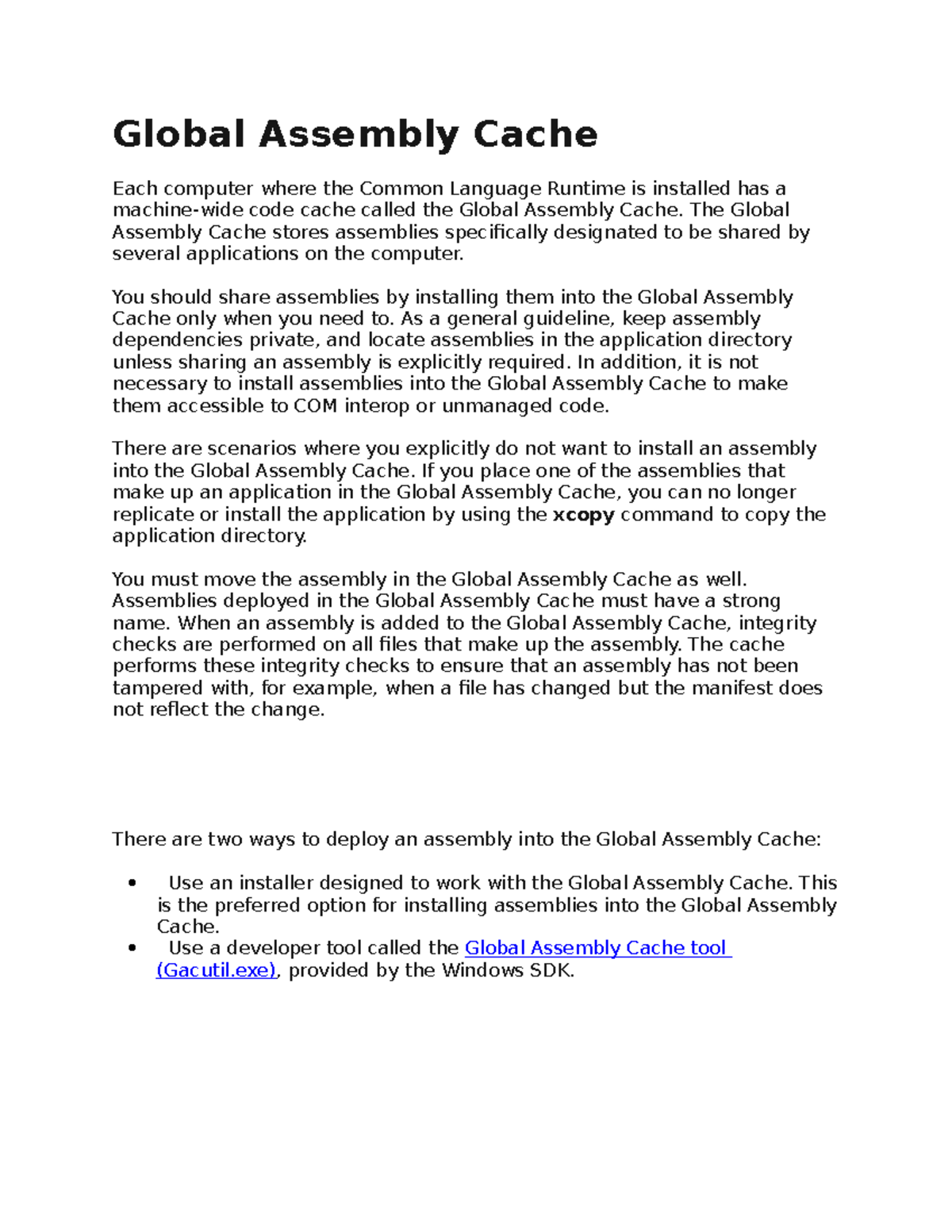 Global Assembly Cache - Assemblies in Object Oriented Programming - Global Assembly Cache Each ...