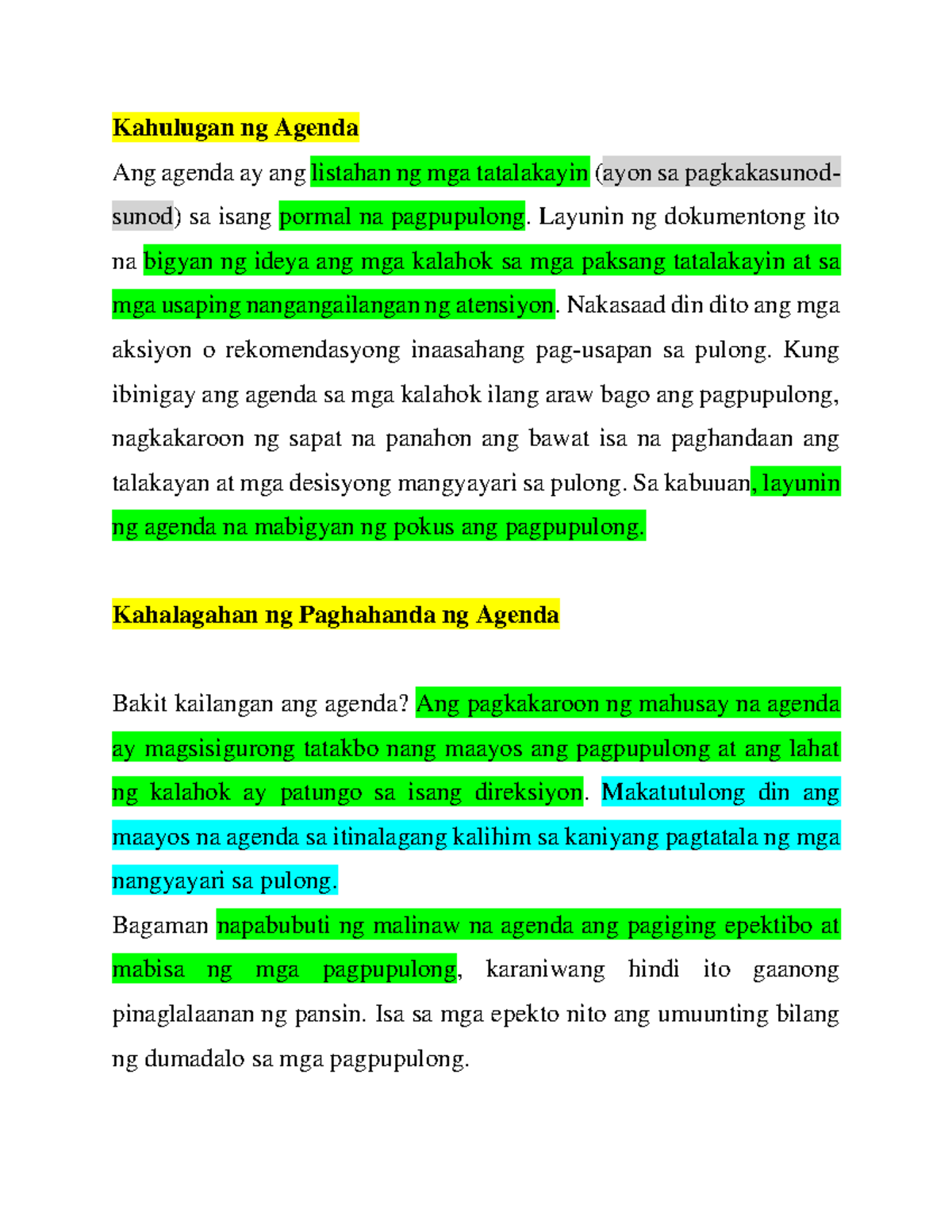 Pagsulat ng agenda - Kahulugan ng Agenda Ang agenda ay ang listahan ng ...