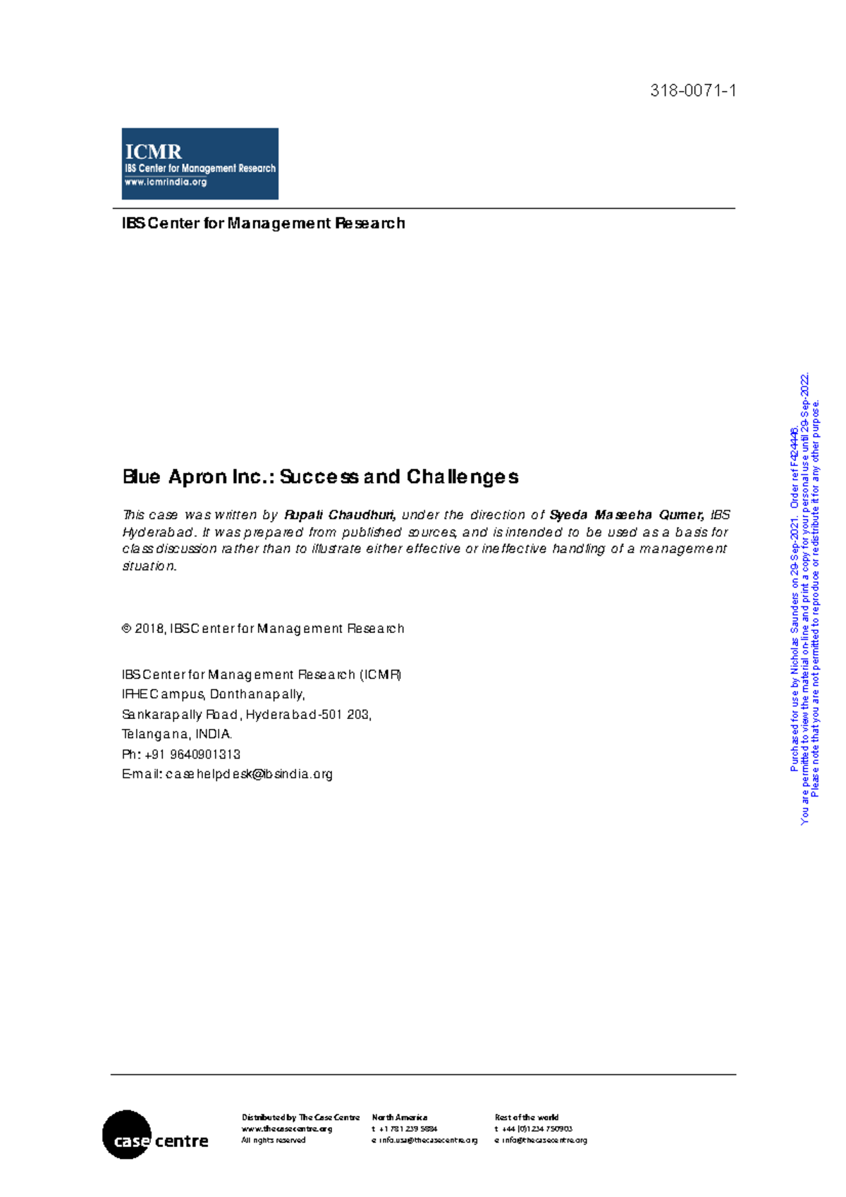 318-0071-1 - Blue Apron: Success and challenges case study - 024415 ...