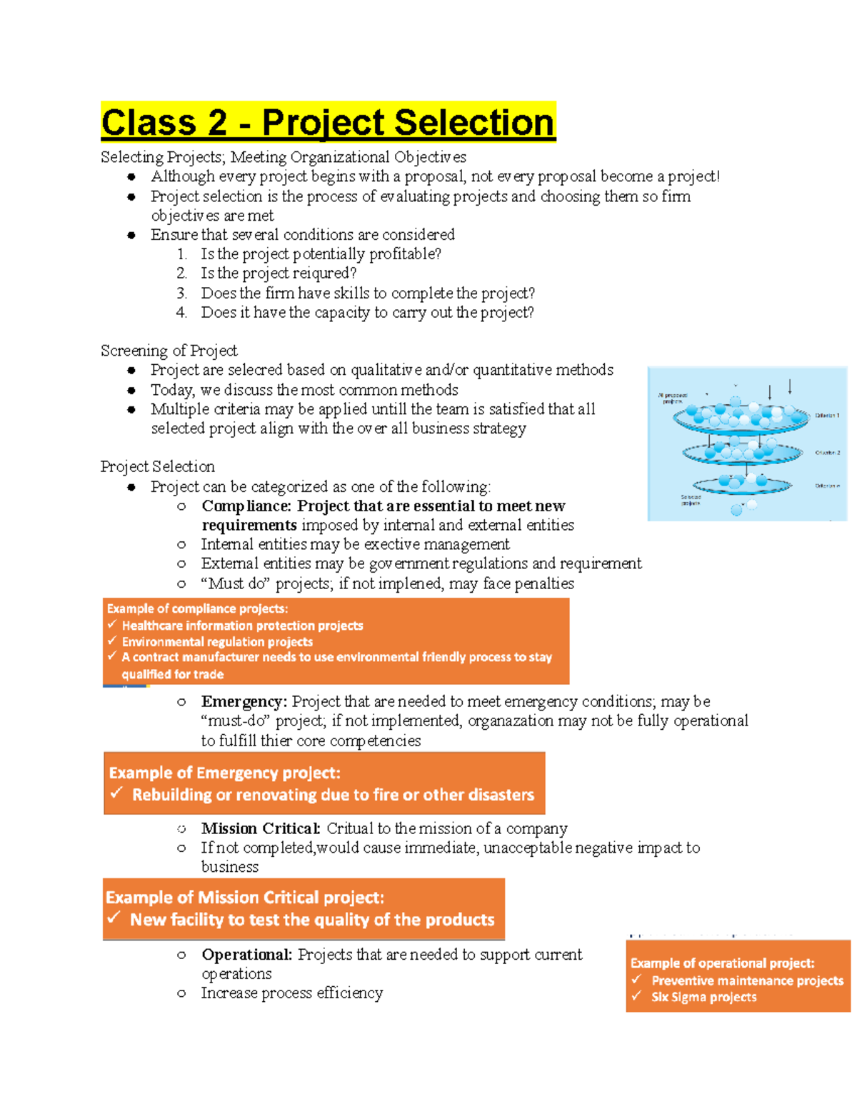 Class 2 - Project Selection - Class 2 - Project Selection Selecting Projects; Meeting ...