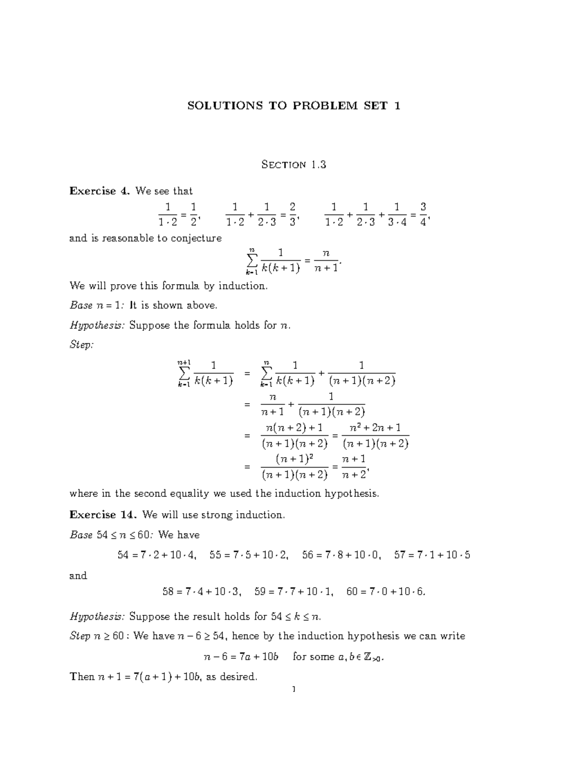 Practice Set Solns - SOLUTIONS TO PROBLEM SET 1 Section 1. Exercise 4 ...
