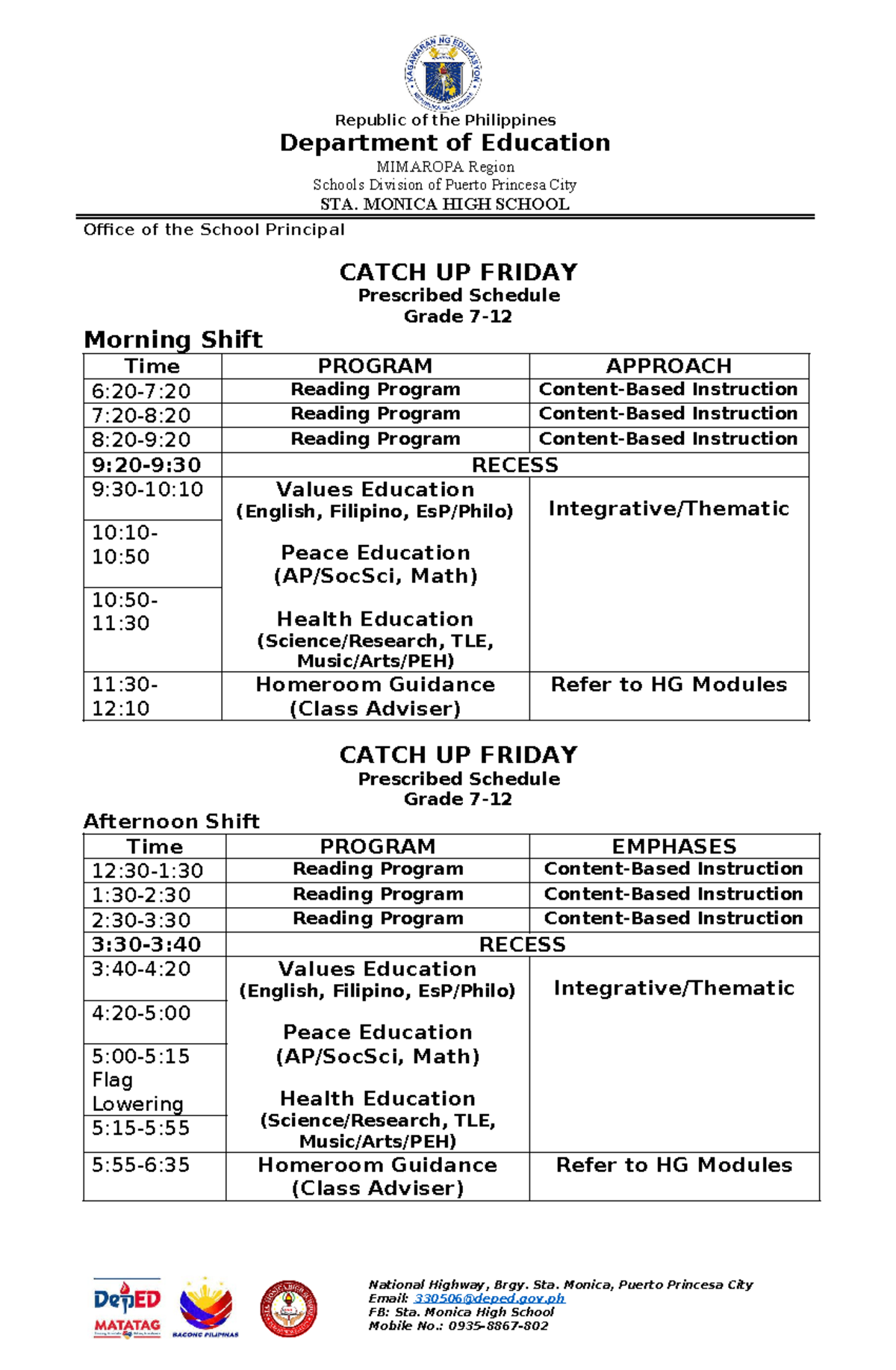 Catch Up Friday New Scheme - Department of Education MIMAROPA Region ...