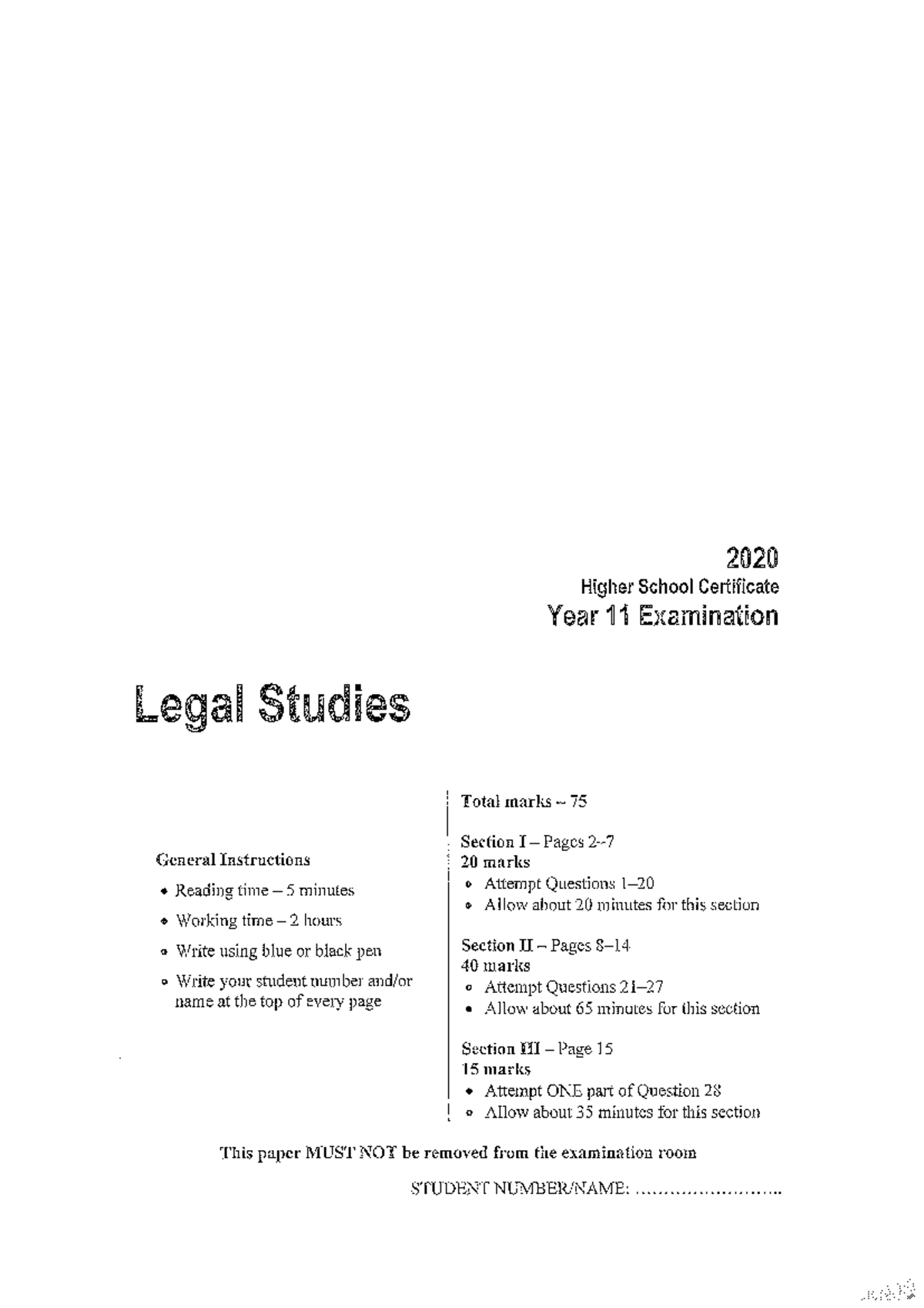 2020 Year 11 Legal Studies Exam - 2020 Higher School Certificate Year ...