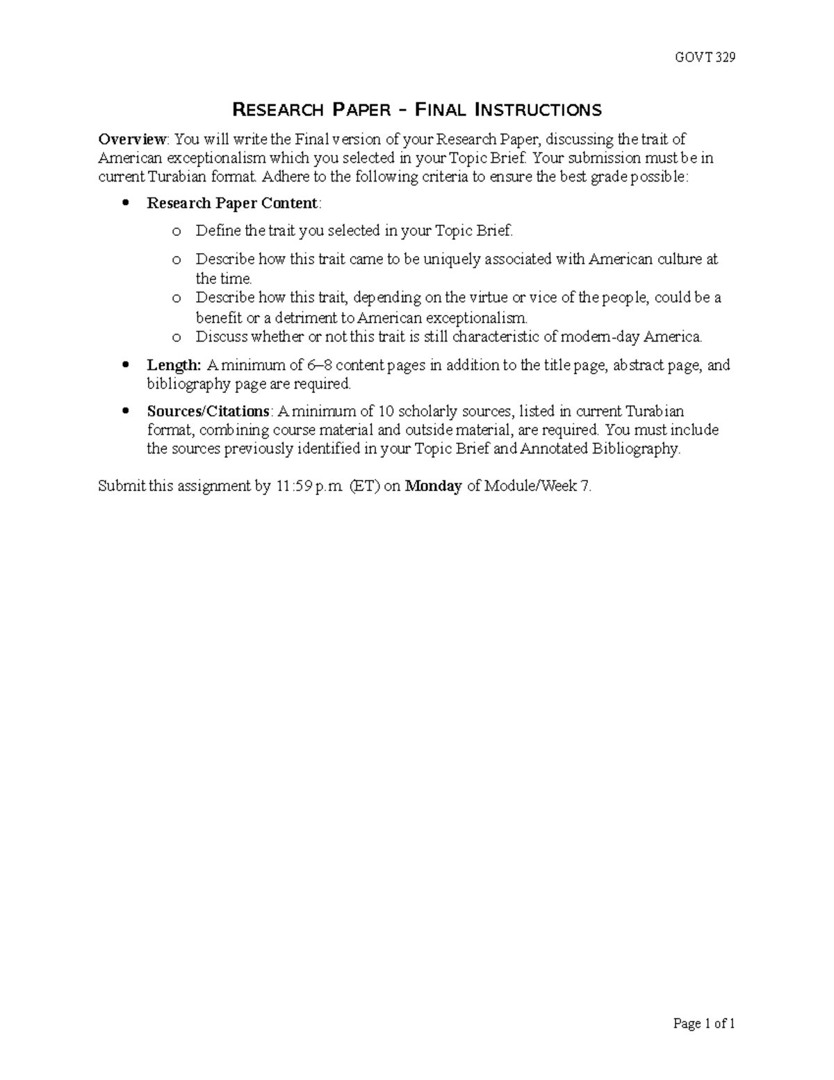 Research Paper – Final Instructions - GOVT 329 RESEARCH PAPER – FINAL ...