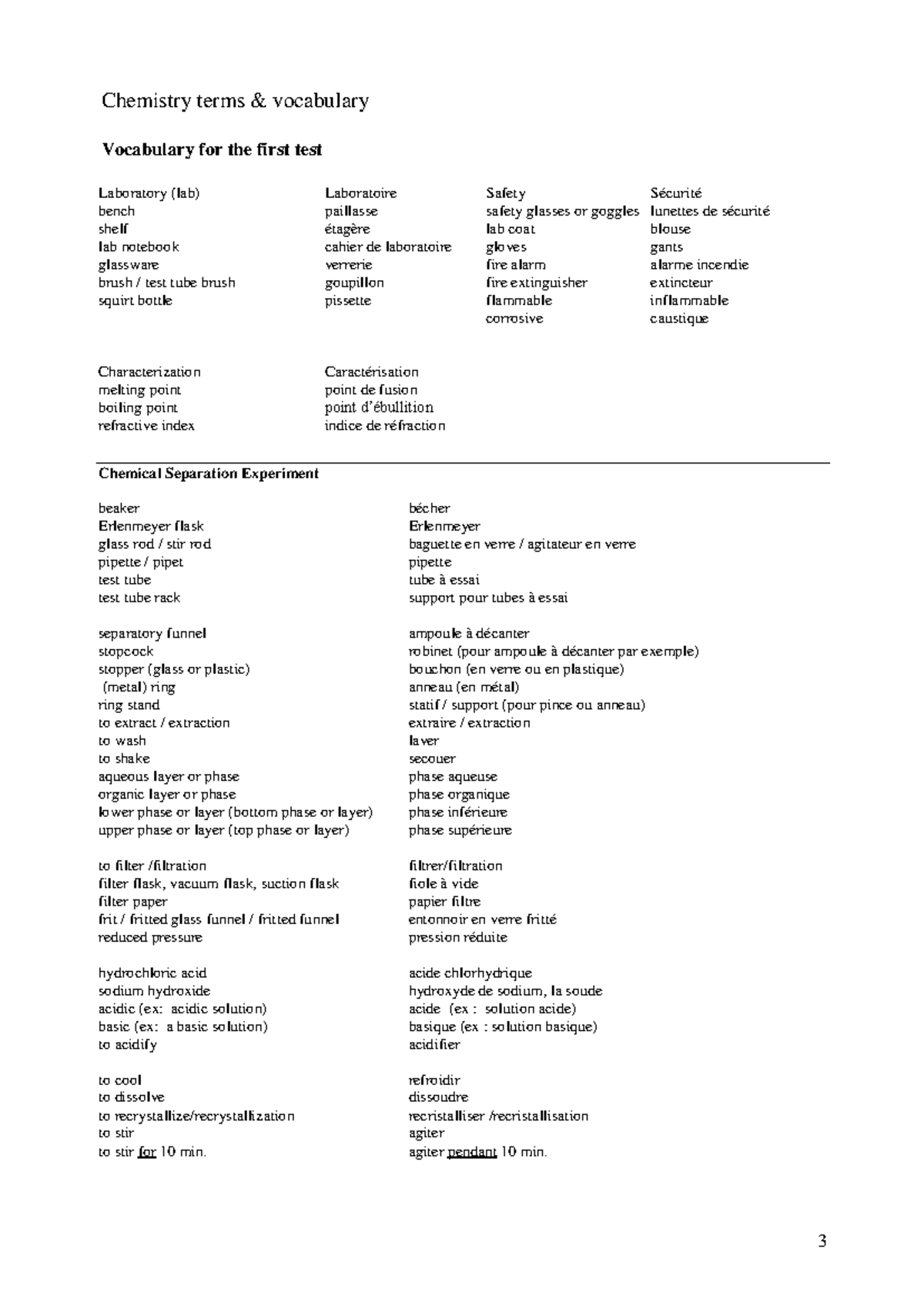 Organic lab vocabulary lists - 3 Chemistry terms & vocabulary ...