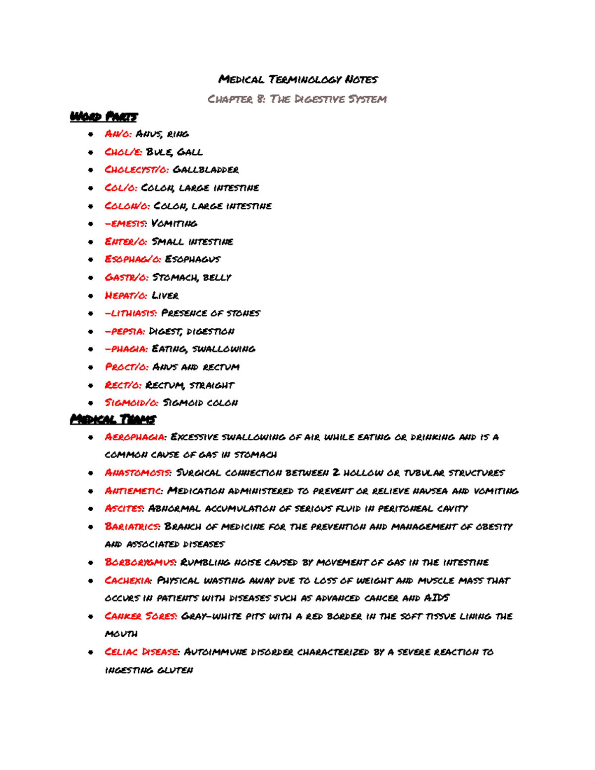 Chapter 8 The Digestive System - Medical Terminology Notes Chapter 8 ...