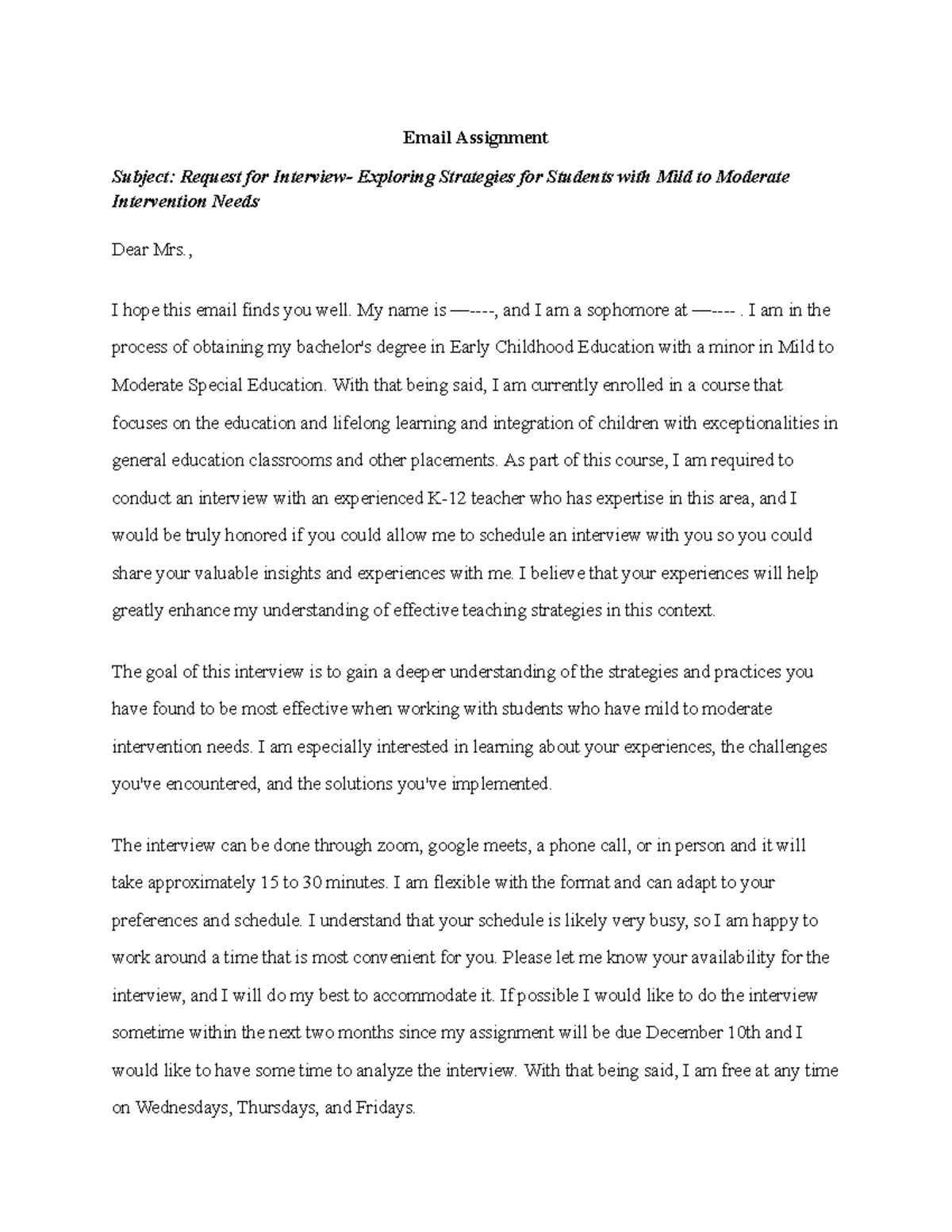 Email Assign - Email Assignment Subject: Request for Interview ...