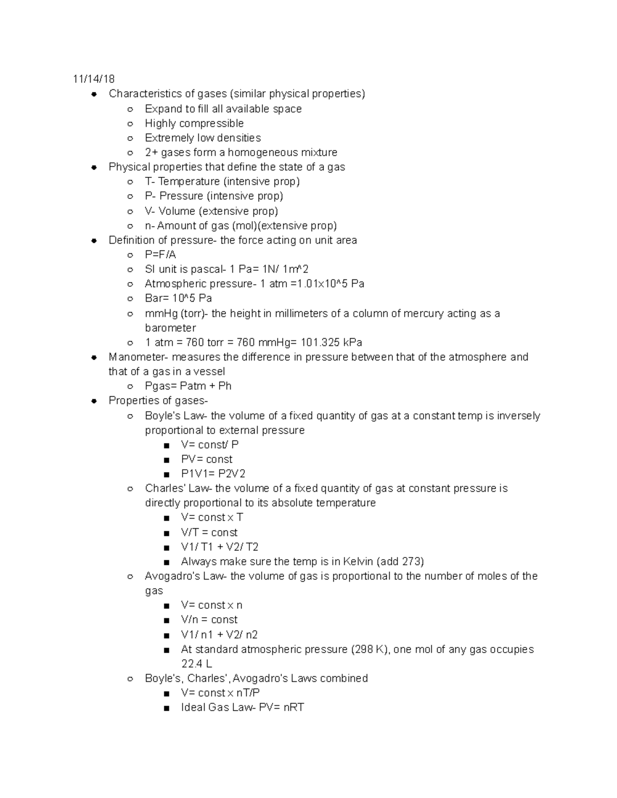 Chem notes ch 10 - General chemistry with Dr. Schwartz - 11/14 ...