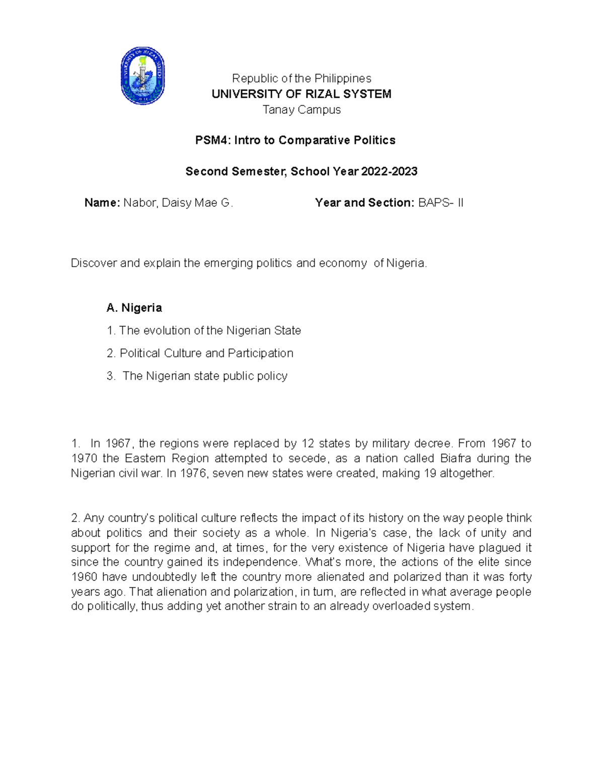 Nigerian - LITERATURE MODULE - Republic of the Philippines UNIVERSITY ...