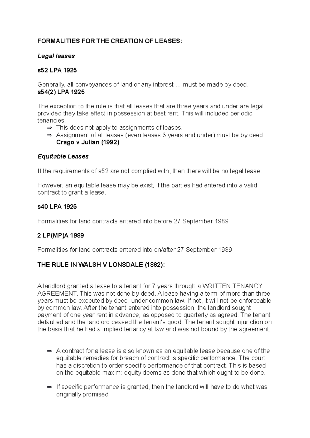 Formalities for the creation of Leases - FORMALITIES FOR THE CREATION ...