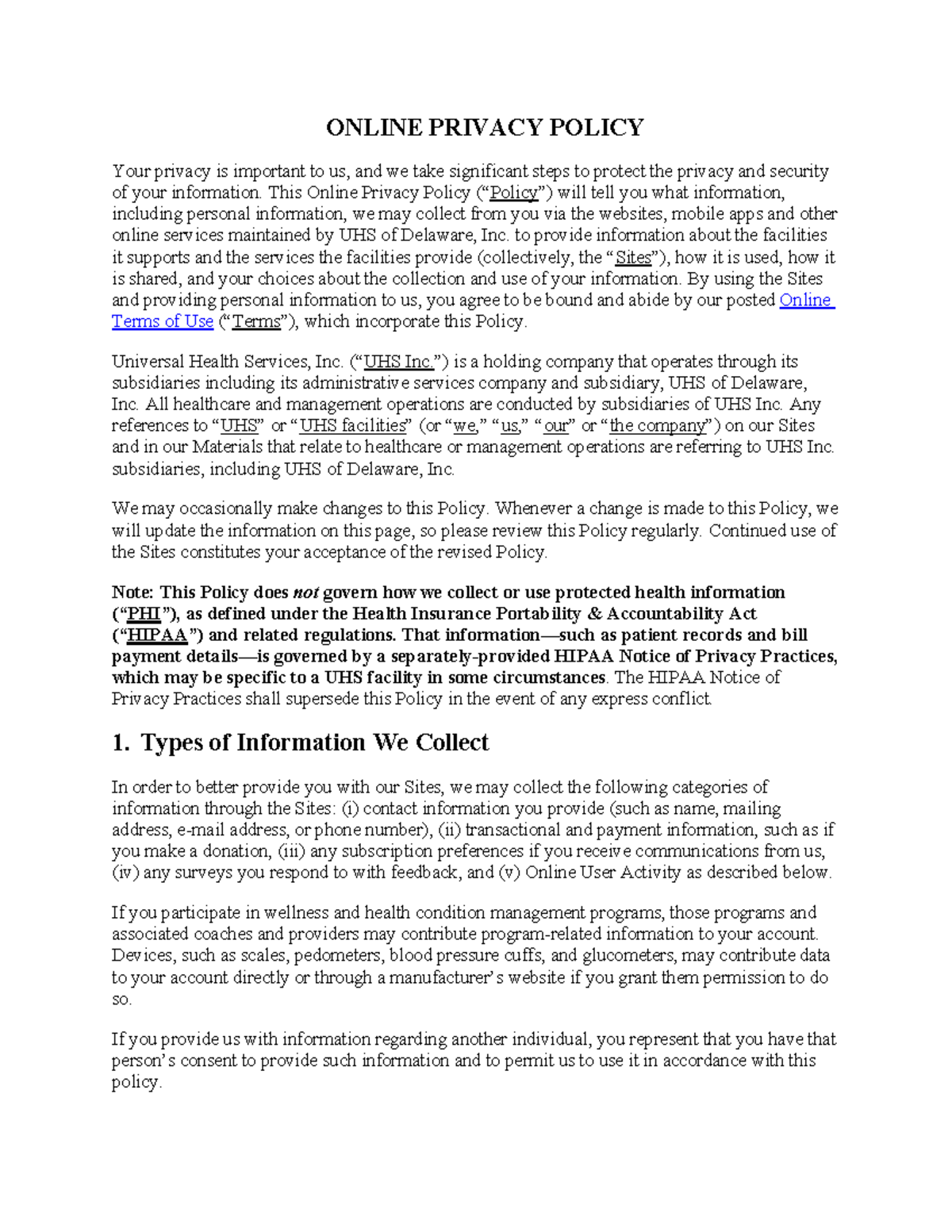 Online-privacy-policy - ONLINE PRIVACY POLICY Your privacy is important ...