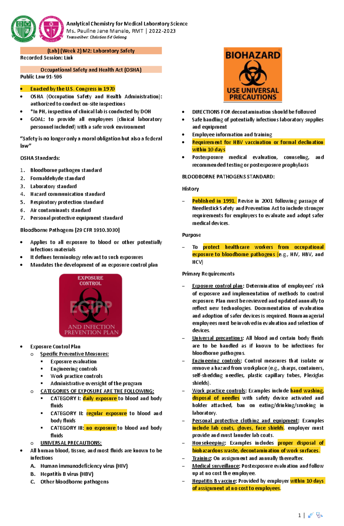 ANCH111 LAB Prelims and Midterms - Ms. Pauline Jane Manalo, RMT | 2022 ...