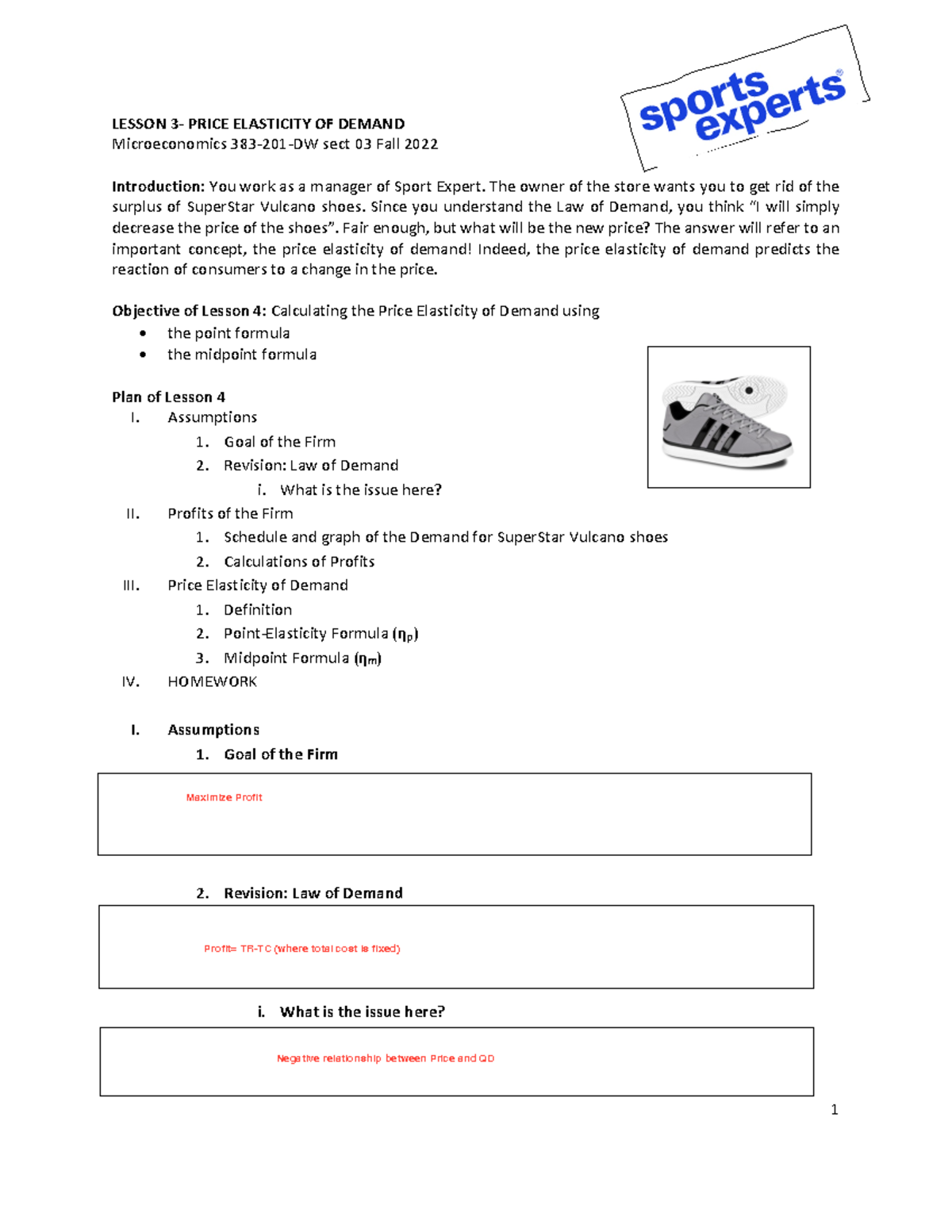 Lesson 3-Price Elasticity of Demand Microeconomics Fall 2022 - LESSON 3 ...