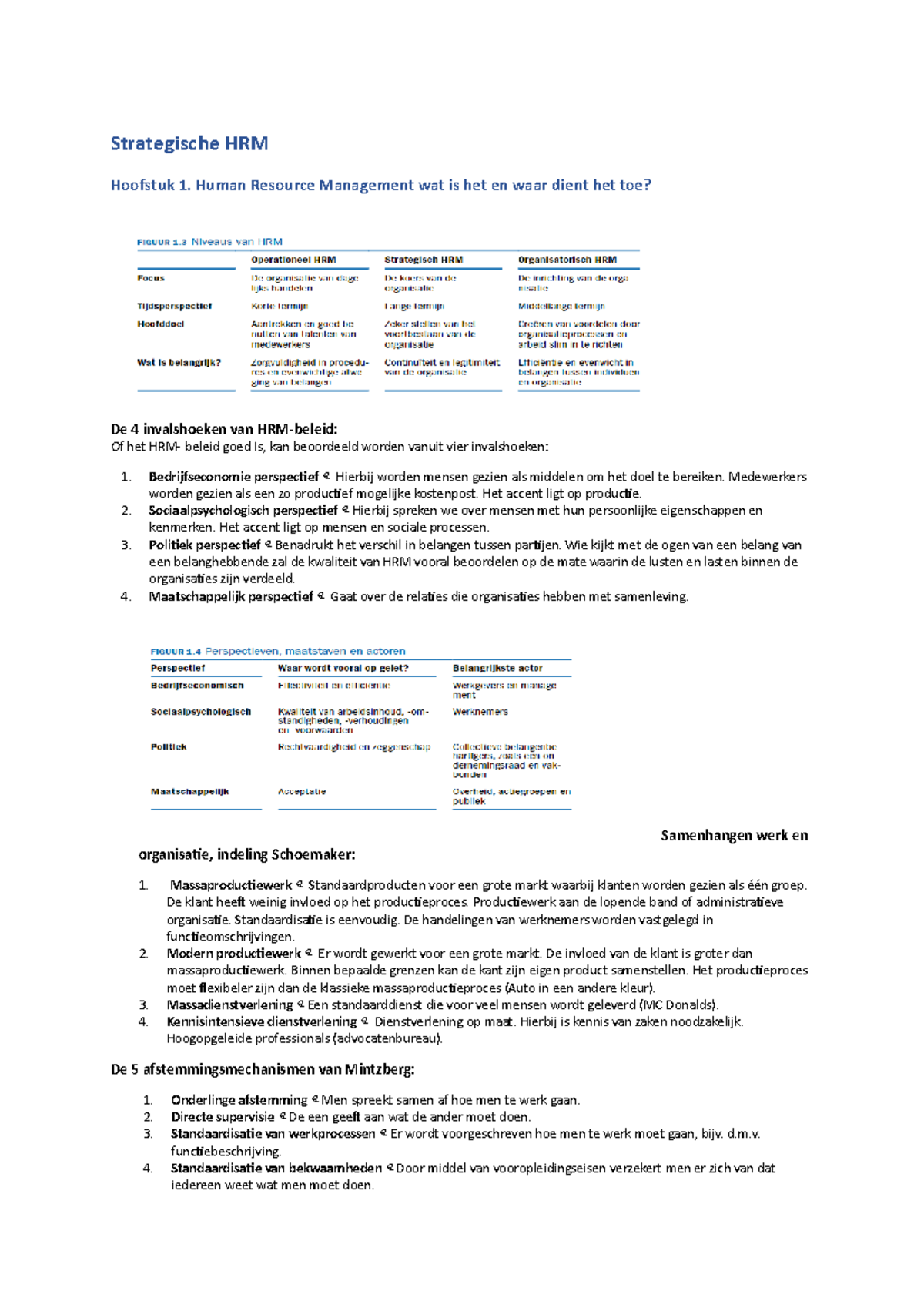 Strategische HRM samenvatting druk 4 - Strategische HRM Hoofstuk 1 ...
