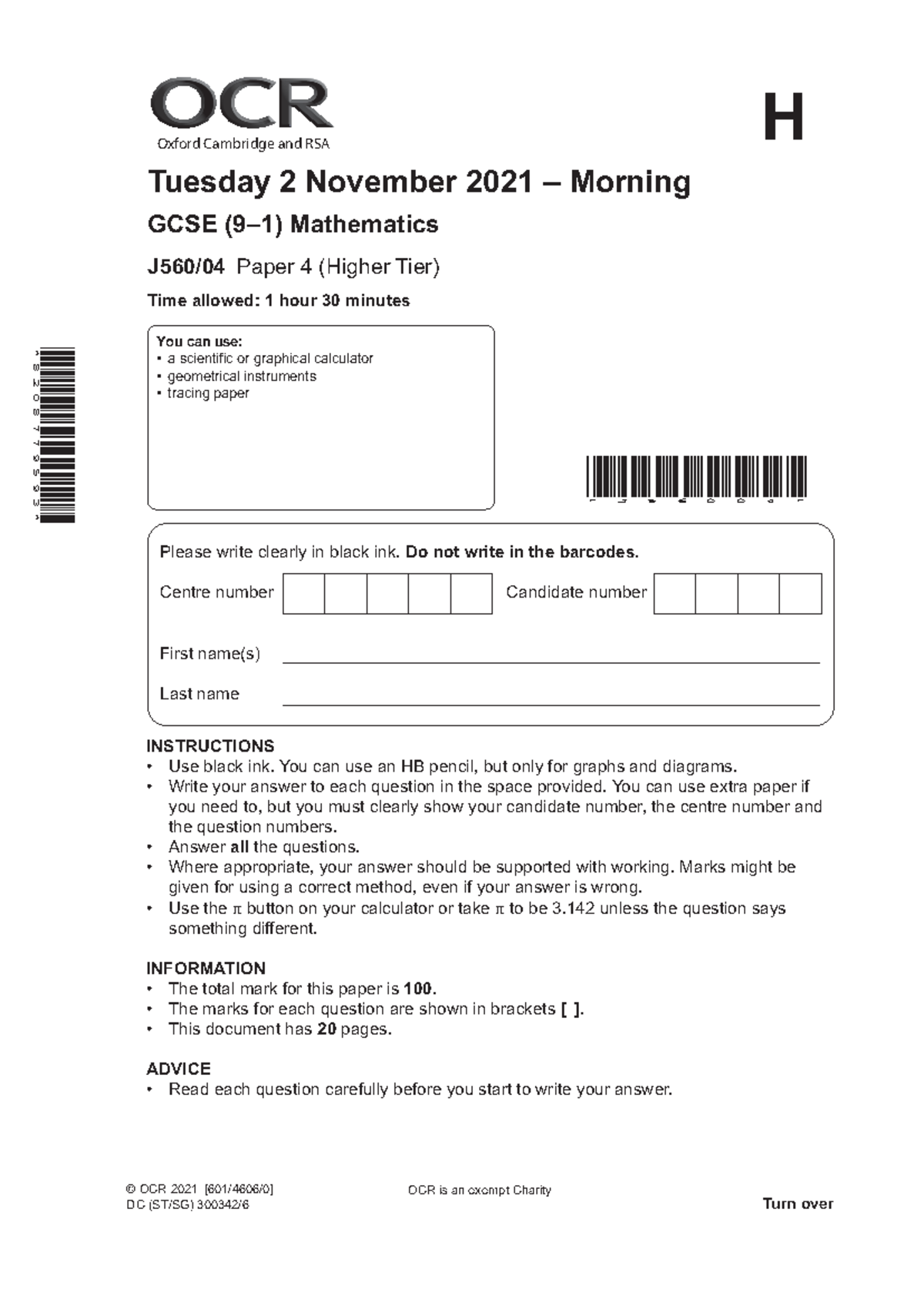 667698 question paper paper 4 2 - Oxford Cambridge and RSA Please write ...