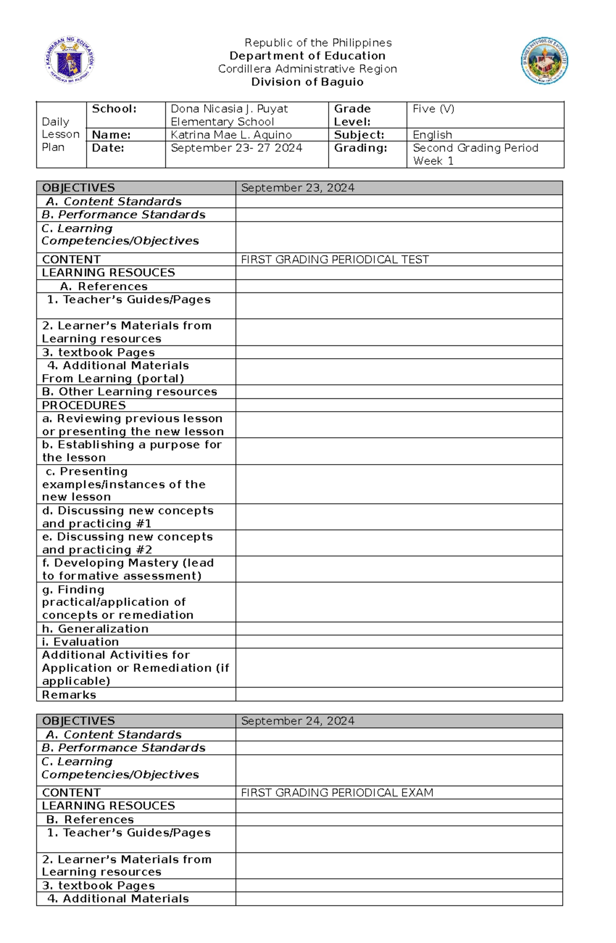 Math Sept 23-27 - math 2 - Republic of the Philippines Department of ...