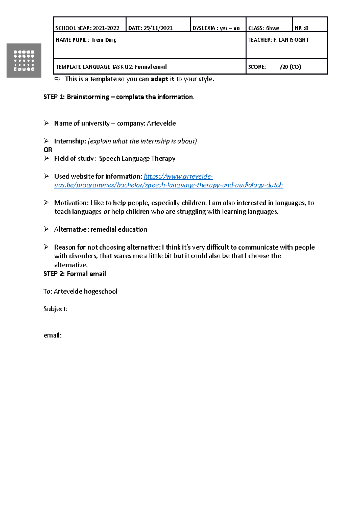 Template formal email U2 - This is a template so you can adapt it to ...