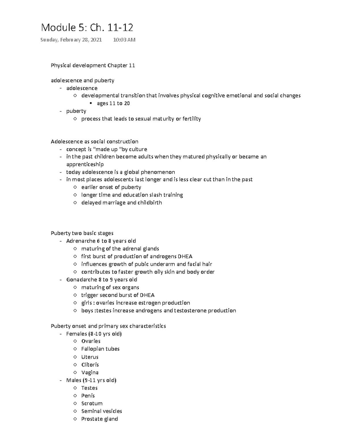 Module 5 - HDFS Notes - Physical development Chapter 11 adolescence and ...