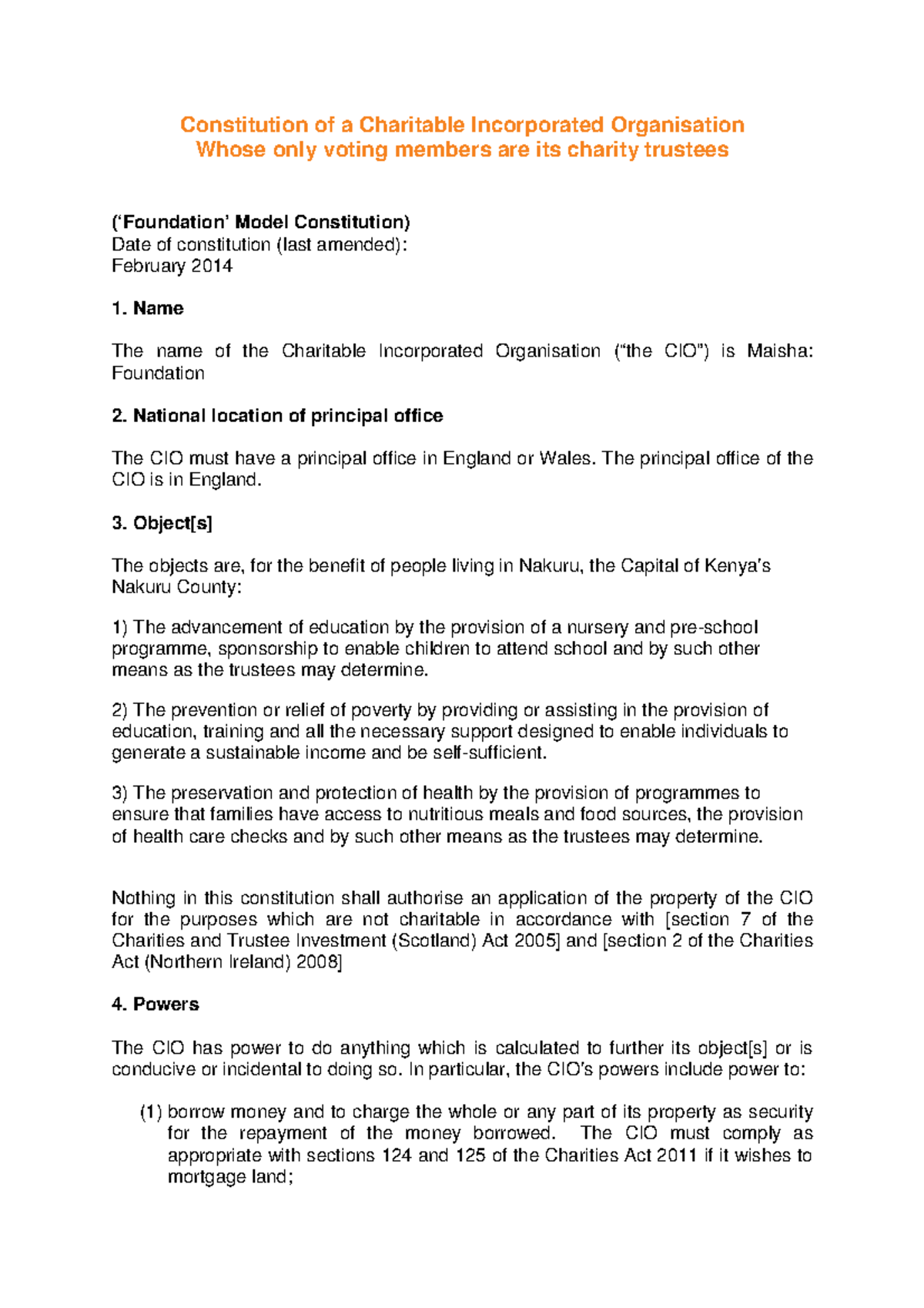 Constitution-UK - IDEAS ON IMPLIMENTING CONSTITUTION OF A FOUNDATION ...