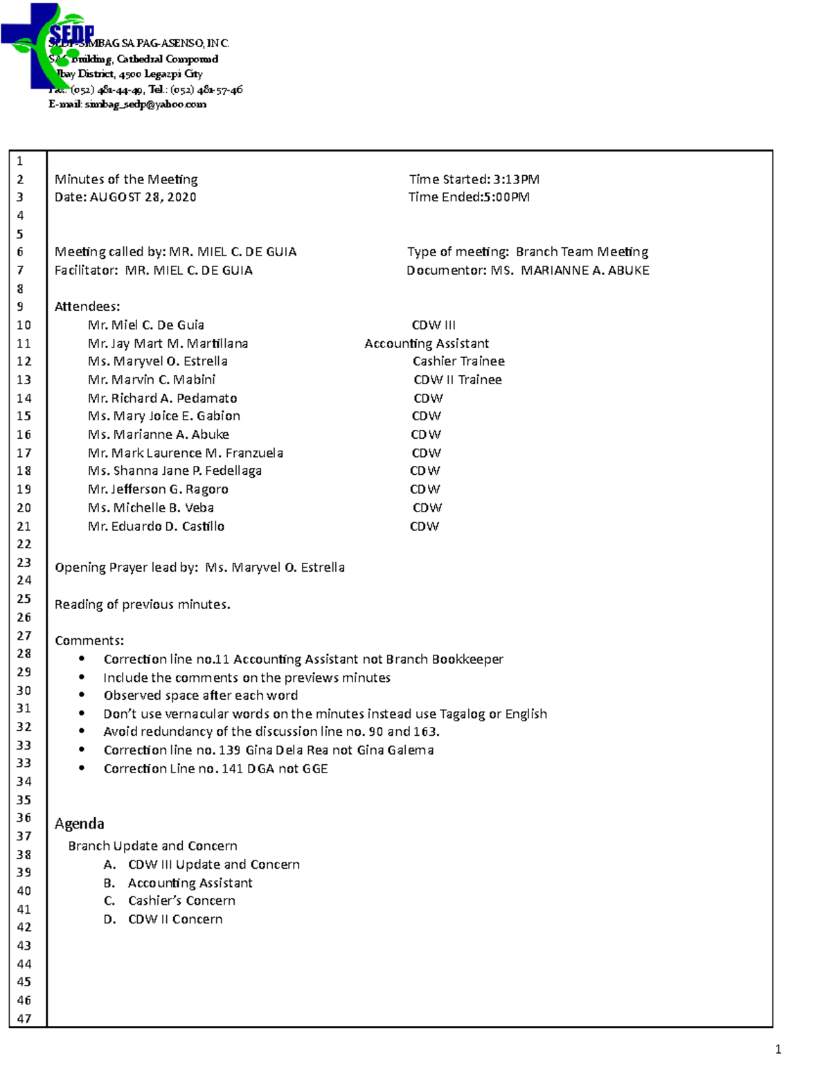 Minutes 08282020 - only for practice and guide for students can be ...