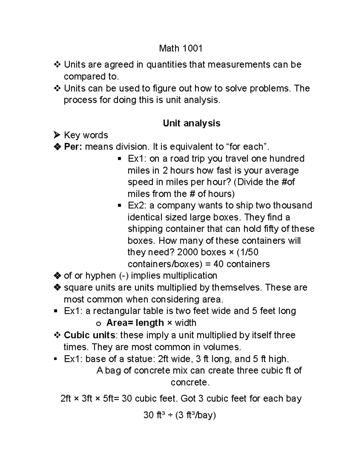 Math 1001 part 1 - Math 1001 Units are agreed in quantities that ...