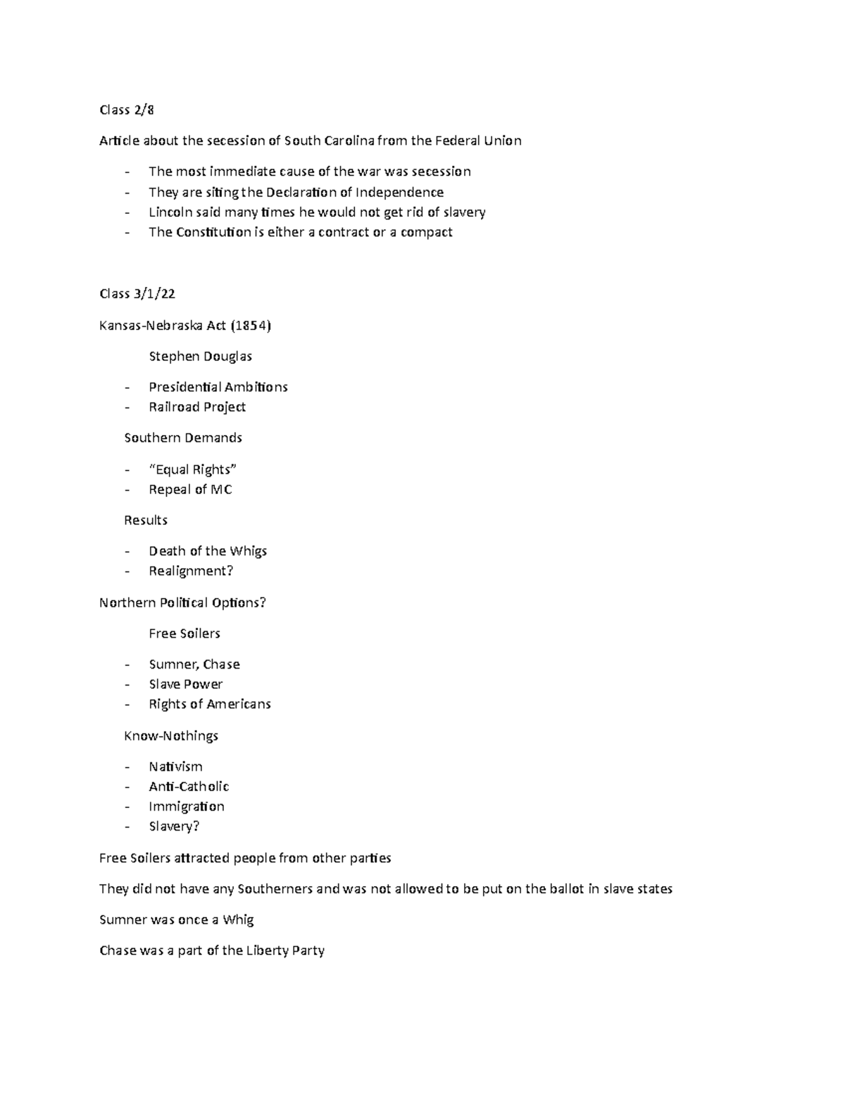HIST110-Notes - Class notes - Class 2/ Article about the secession of ...