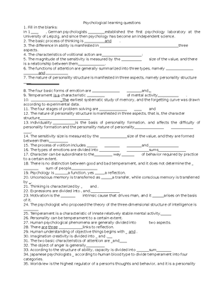 Psychological learning questions PSYC206 - Psychological learning ...
