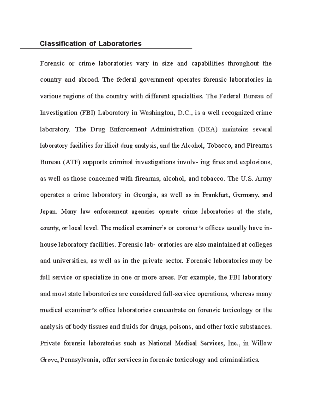 The Classification of Forensic Laboratories - Classification of ...