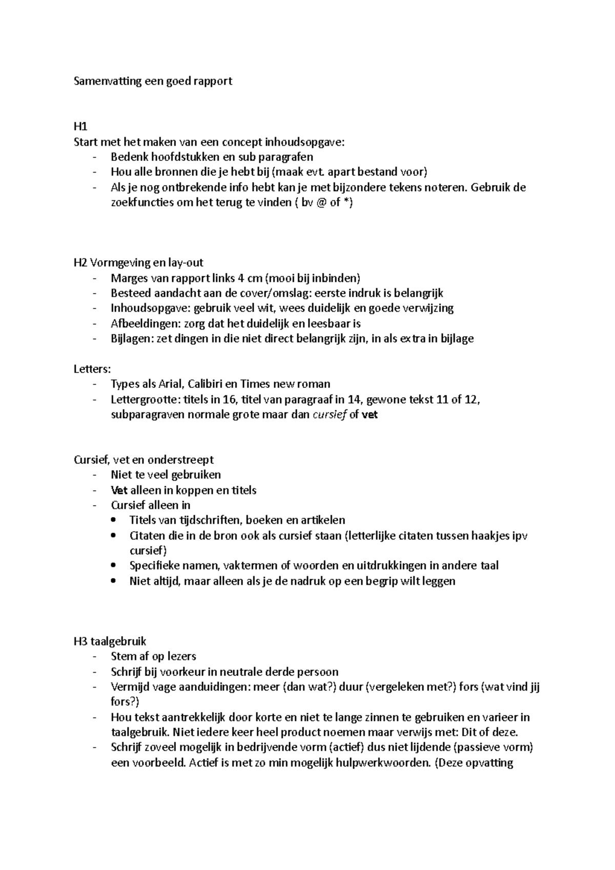 Samenvatting een goed rapport h1, 2, 3, 7 en 8 - Samenvatting een goed ...