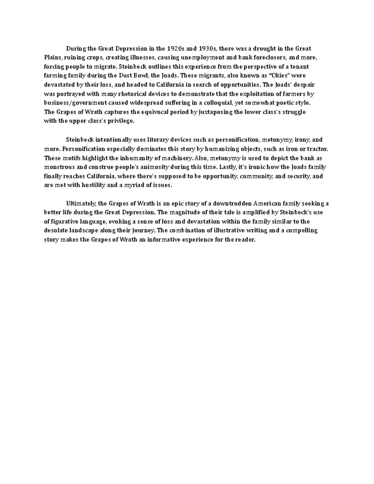 Grapes of Wrath Outline - During the Great Depression in the 1920s and ...