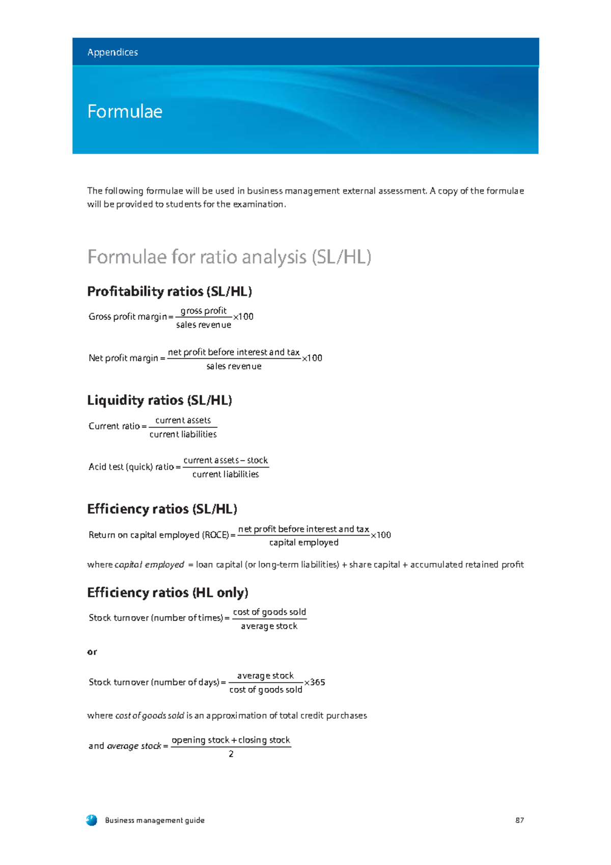 Formula sheet for FBF - Appendices Formulae The following formulae will ...