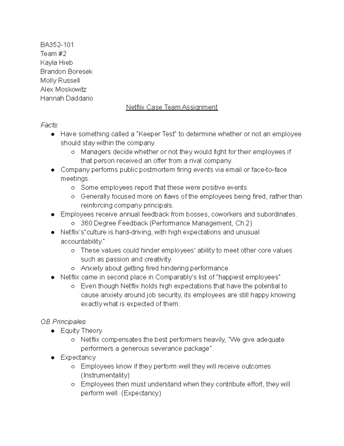 Netflix Case - assignment - BA352- Team # Kayla Hieb Brandon Boresek ...