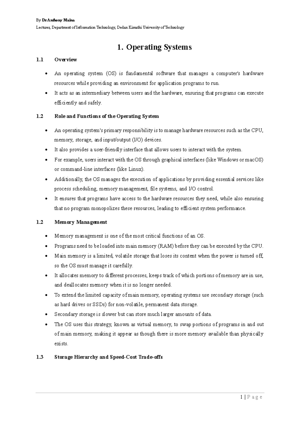 1. Introduction to operating systems - Lecturer, Department of ...