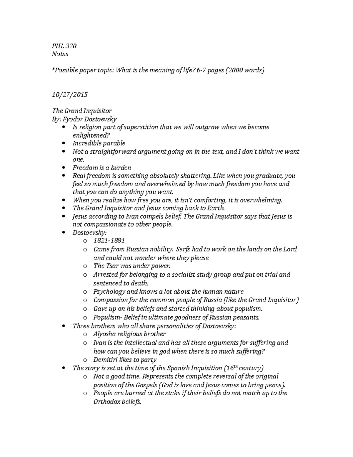 PHL 320-Notes (after midterms) - PHL 320 Notes *Possible paper topic ...