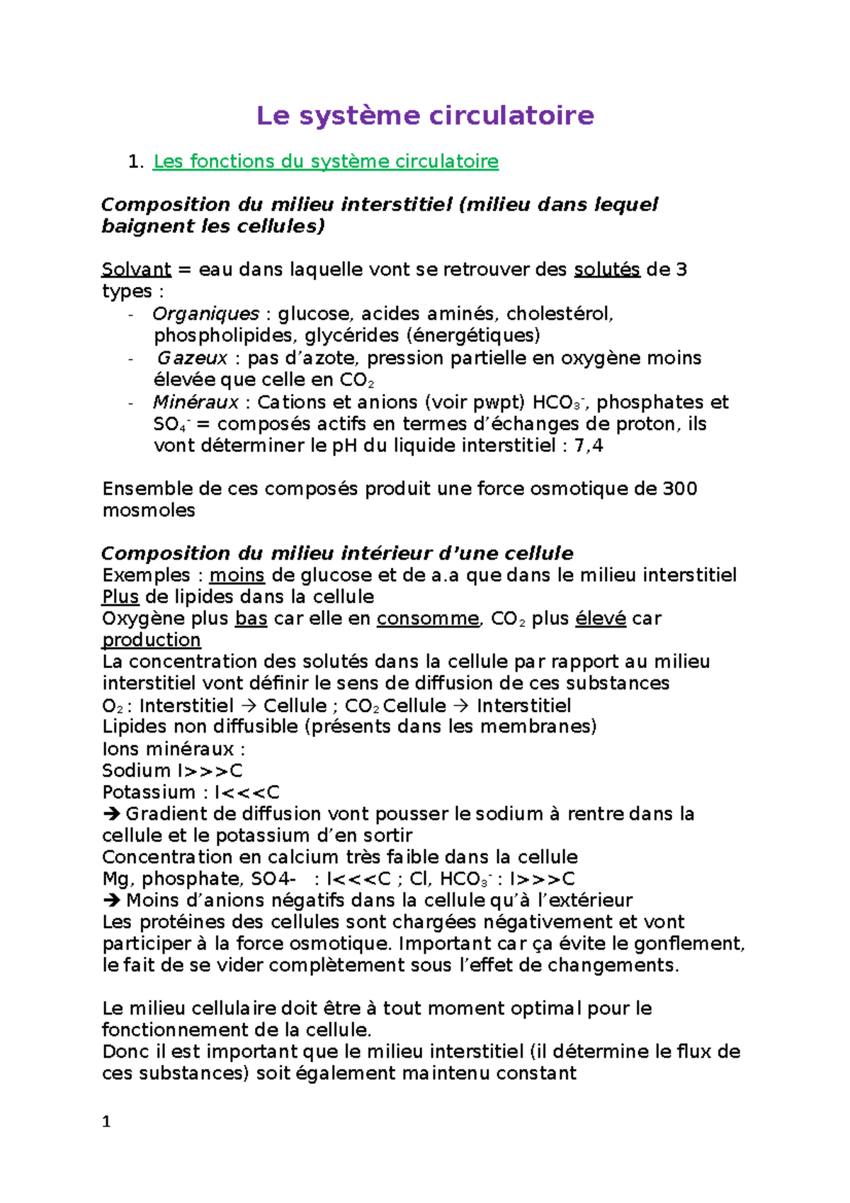 Le système circulatoire - Le système circulatoire Les fonctions du ...