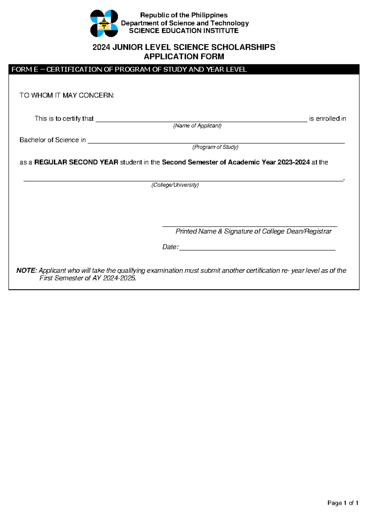 Form-E - Republic of the Philippines Department of Science and ...