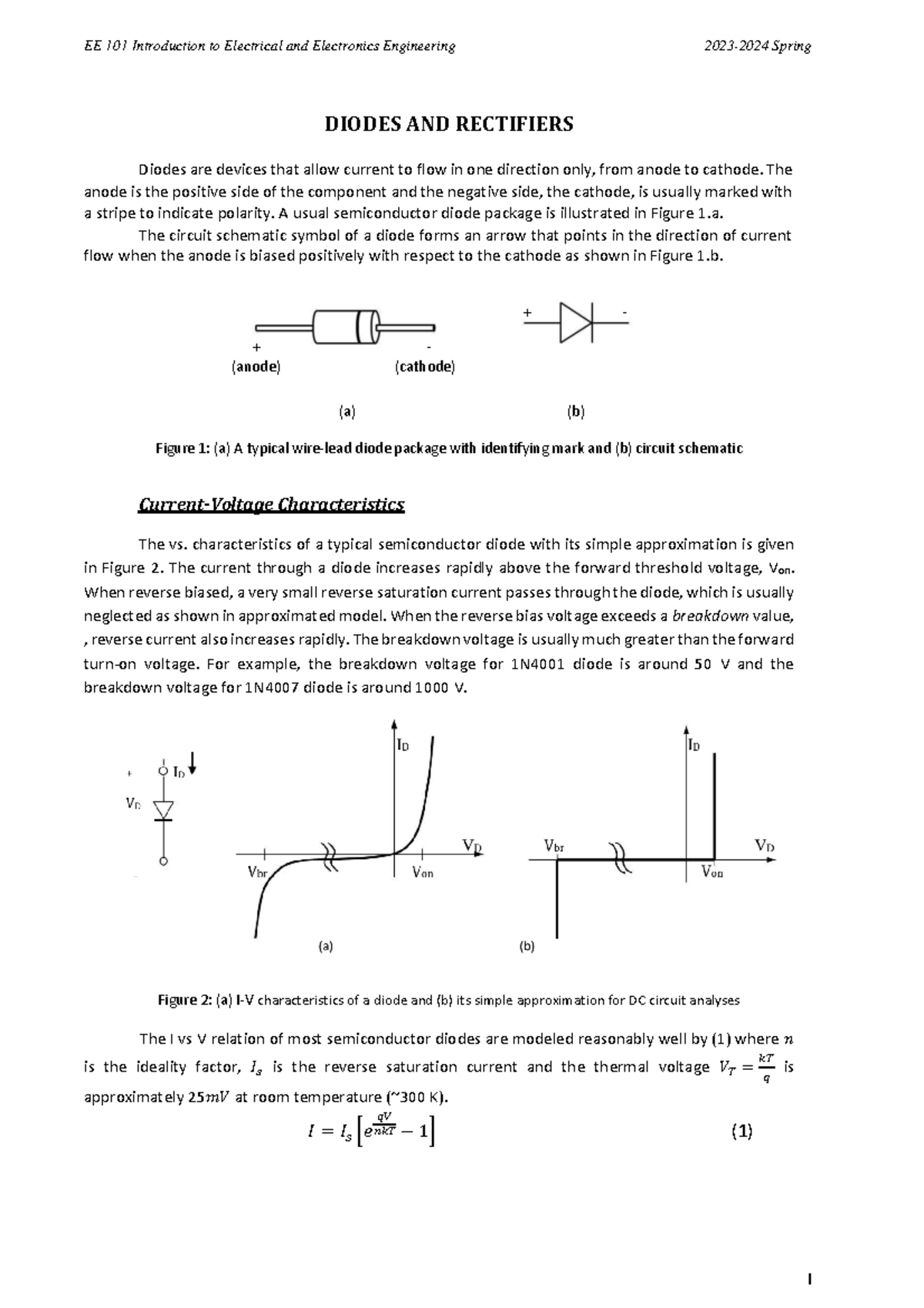 Notes on Diodes - DIODES AND RECTIFIERS Diodes are devices that allow ...