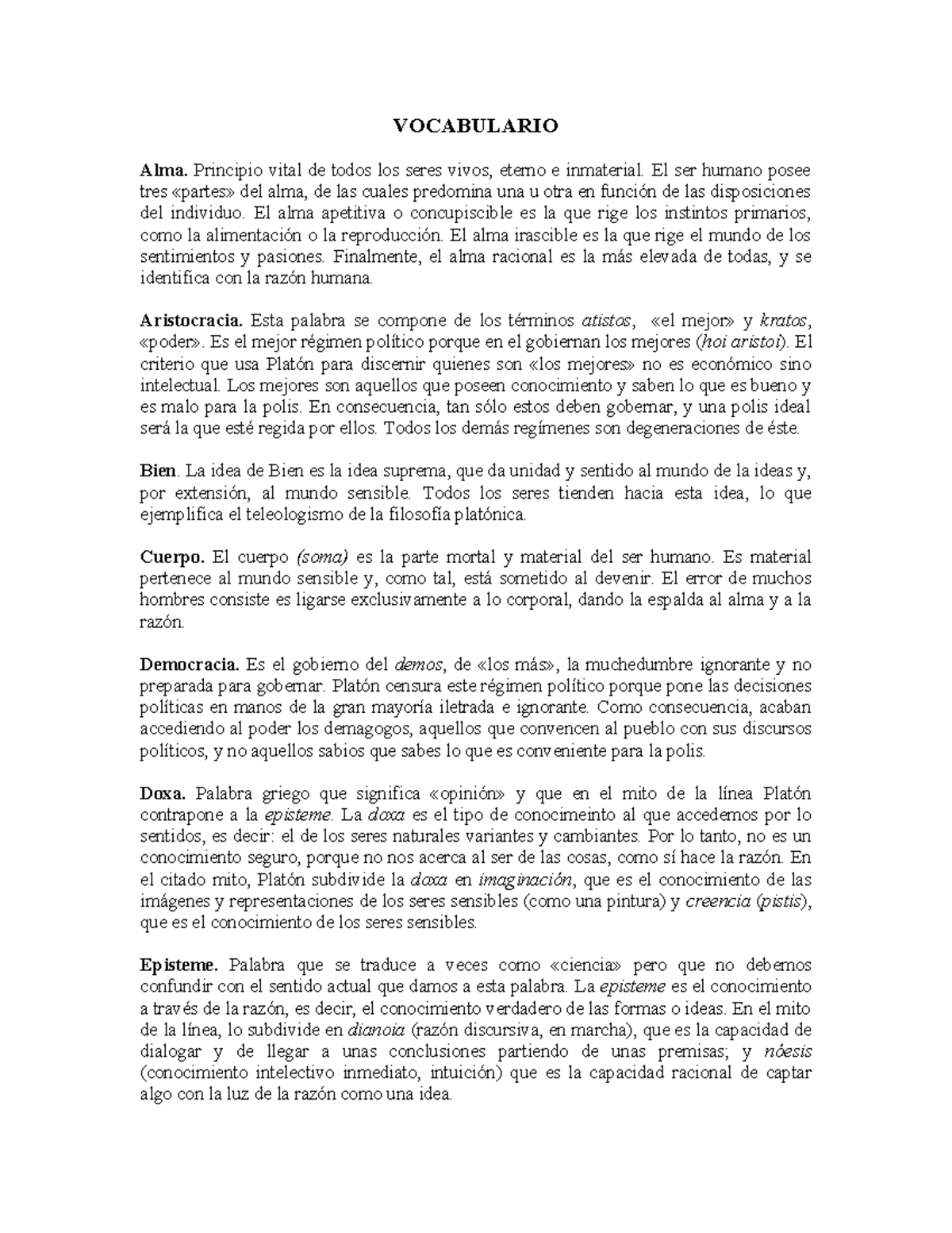 Vocabulario Plat n - VOCABULARIO Alma. Principio vital de todos los ...