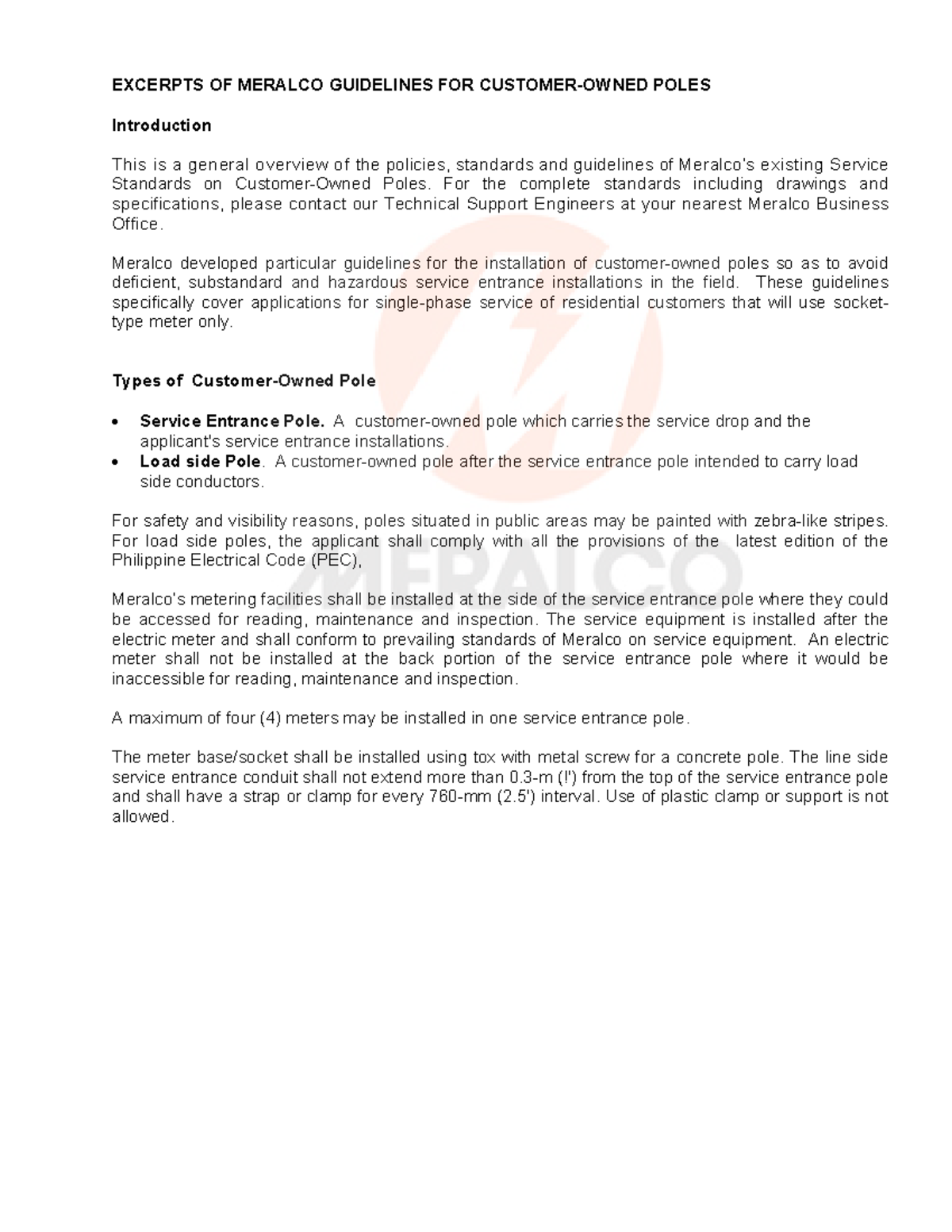 8a3845af9610549 c55613 d08c1c68e86 - EXCERPTS OF MERALCO GUIDELINES FOR ...