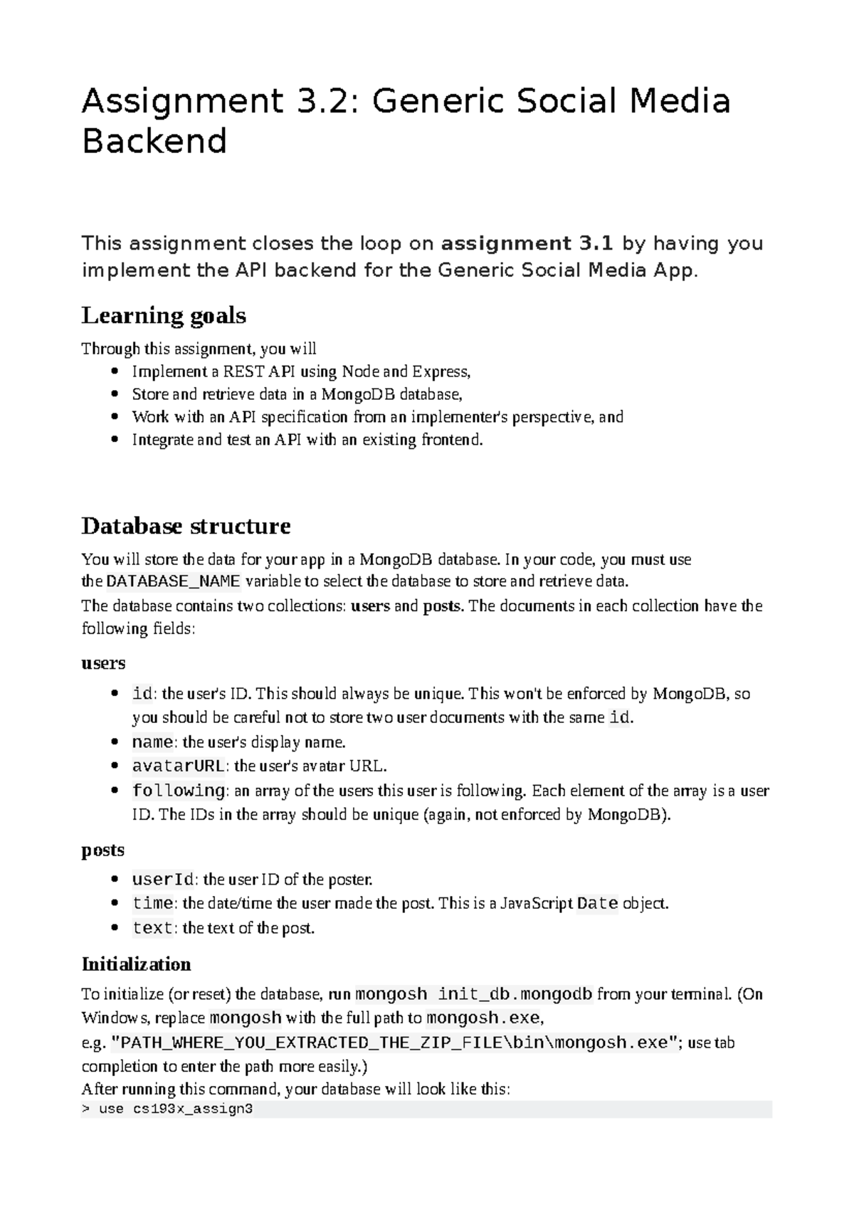 Assign 3 - node js - Assignment 3: Generic Social Media Backend This ...