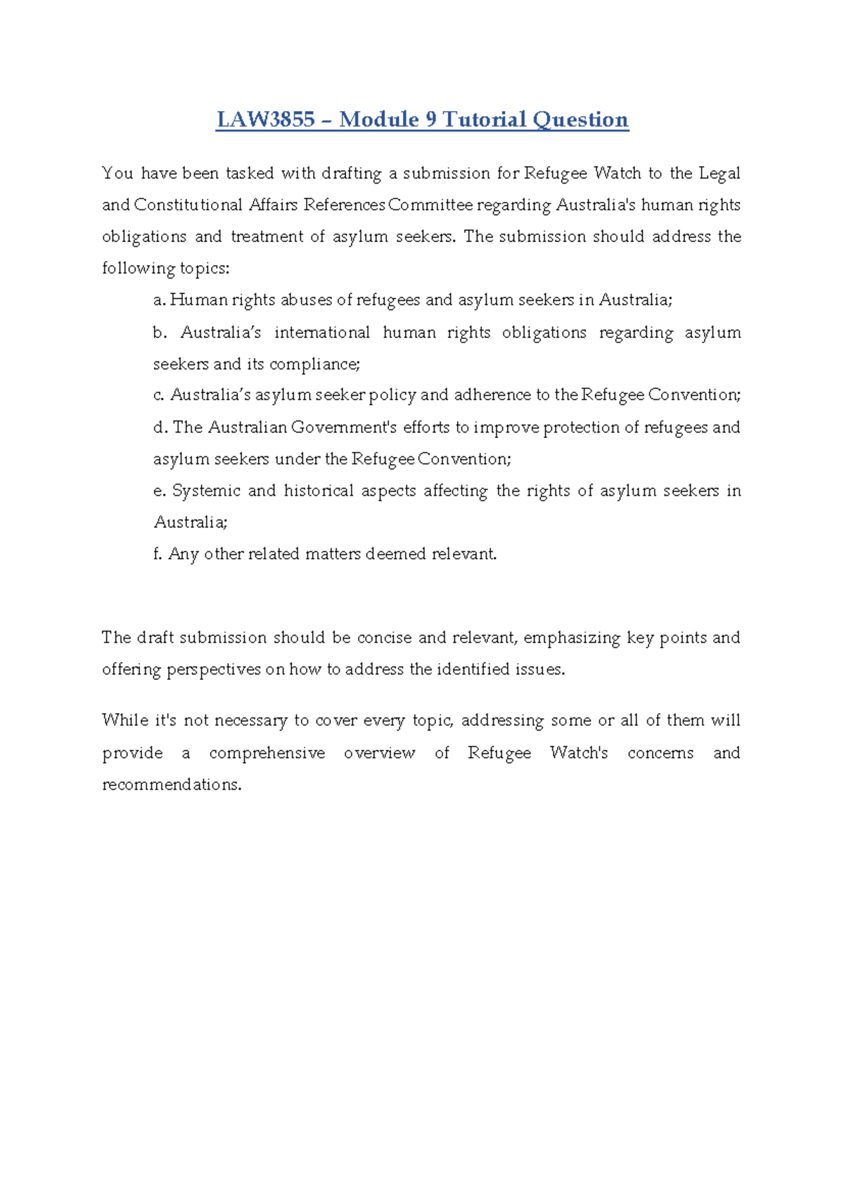 Module 9 Tute Question (for Week 10 Submission) - LAW3855 – Module 9 ...