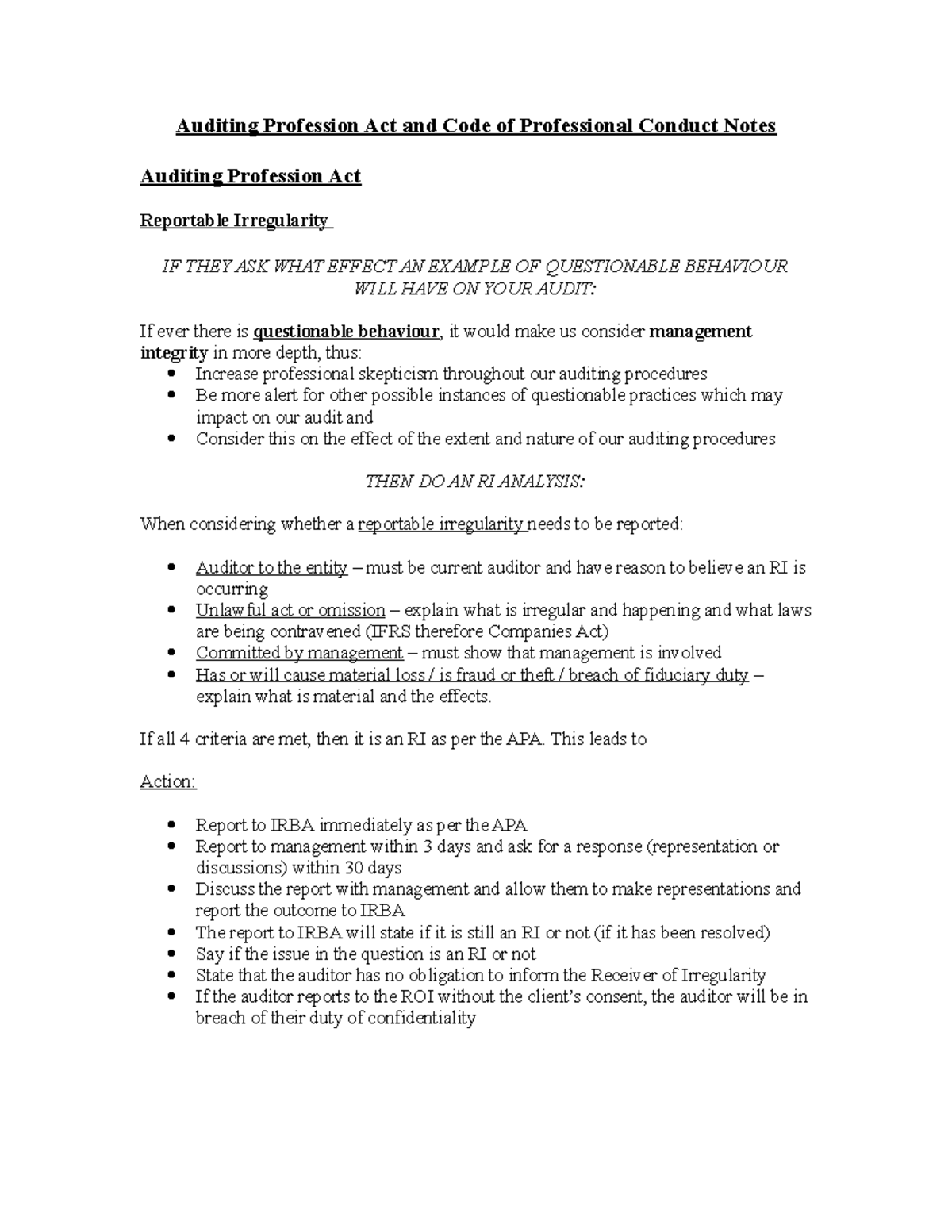 10 - APA and CPC Notes - Auditing Profession Act and Code of ...