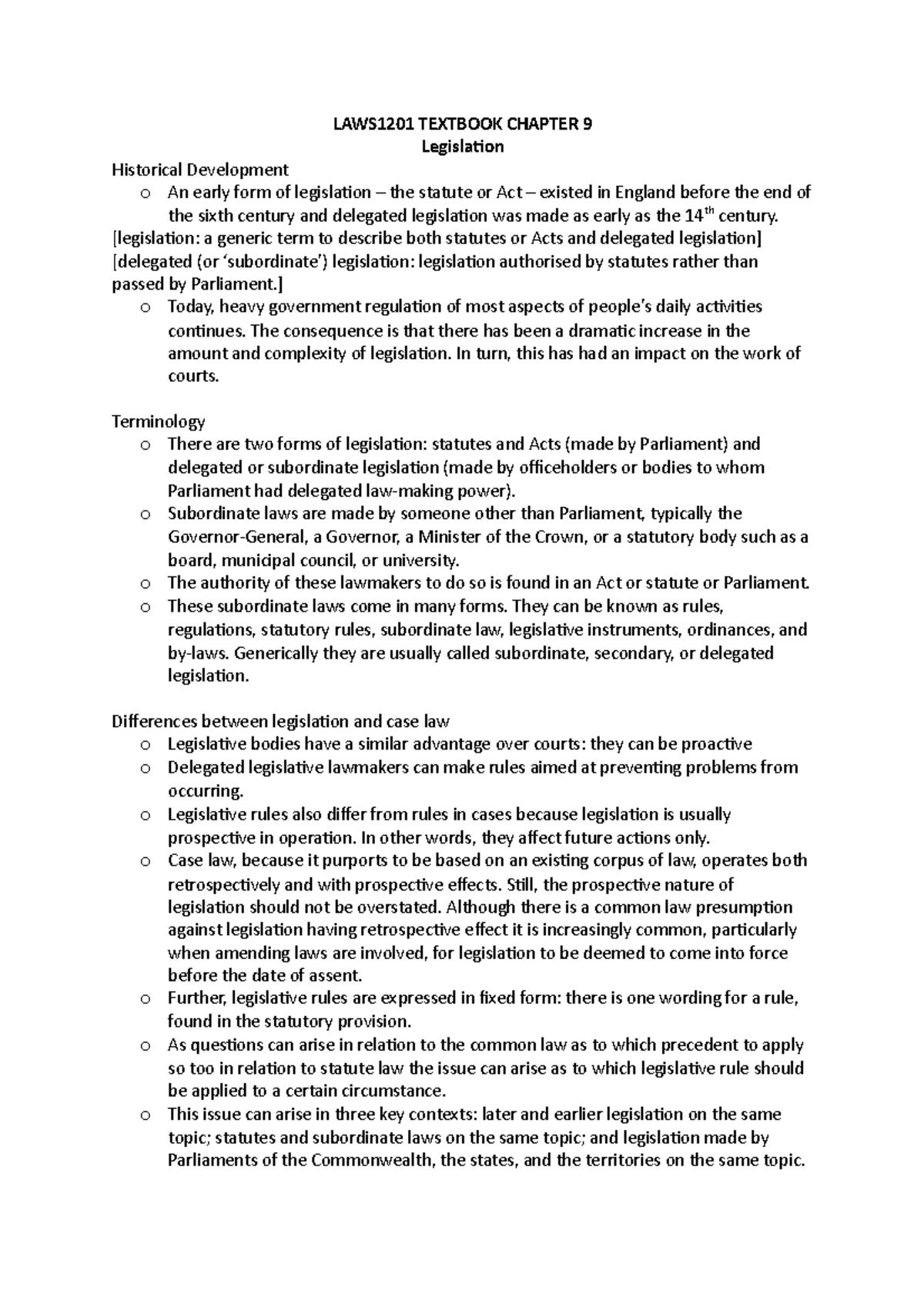 LAWS1201 Textbook Chapter 9 - LAWS1201 TEXTBOOK CHAPTER 9 Legislation ...