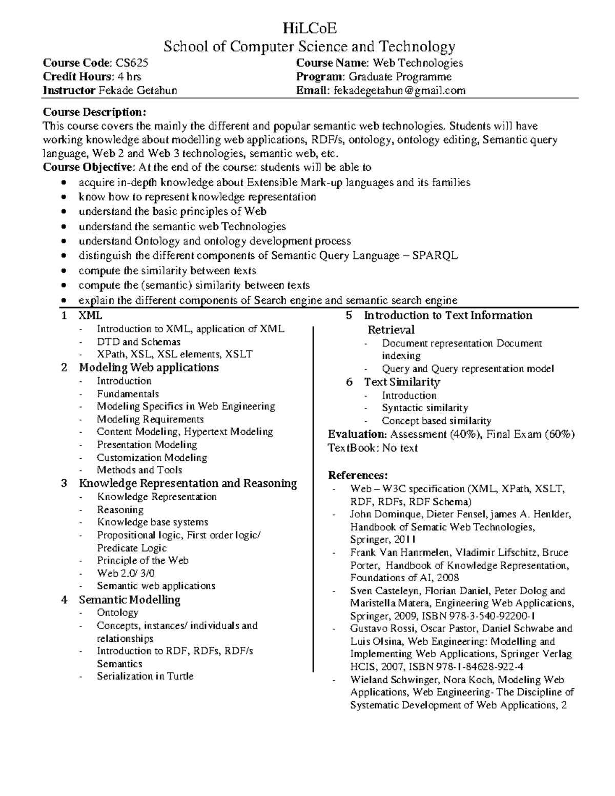 CS625-Outline Web Technologies - HiLCoE School of Computer Science and ...